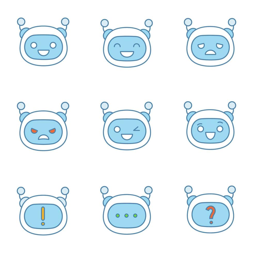 Robot Emojis Color Icons Set Chatbot Emoticons Chat Smileys