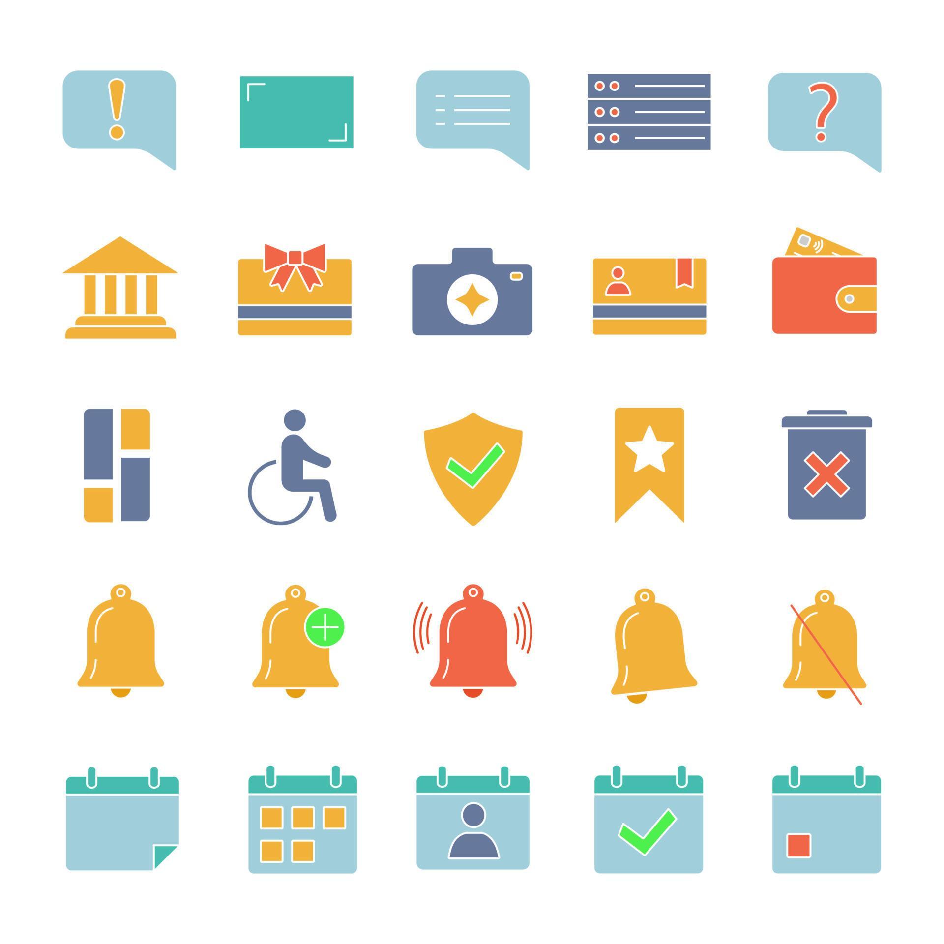 UI UX Glyph Color Icons Set System Elements Common Actions Symbols