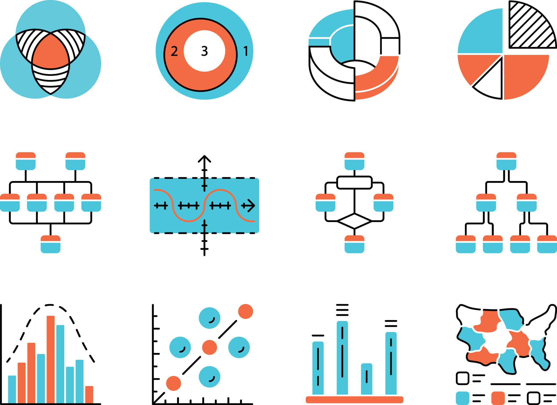 Diagram Color Icons Set Schematic Representation Of Info Statistics