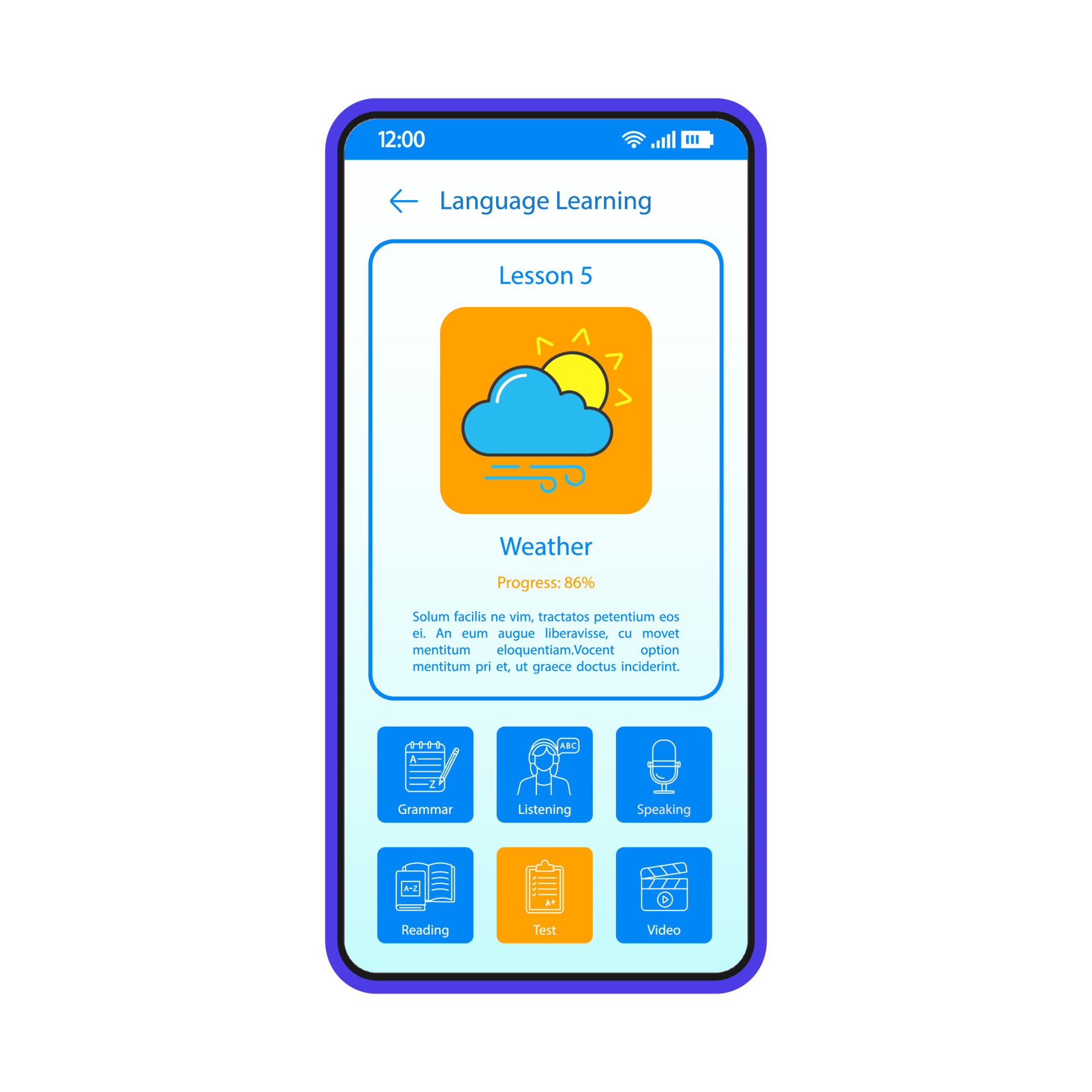 Language Learning App Smartphone Interface Vector Template Mobile