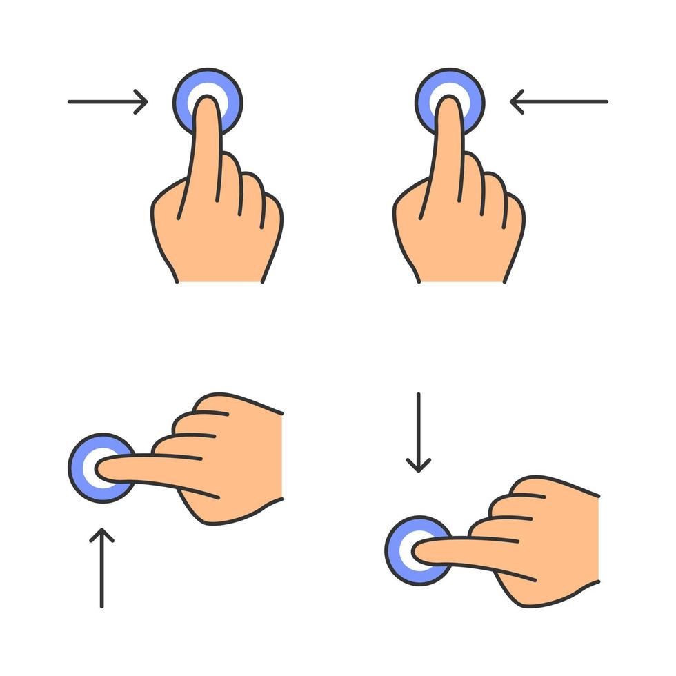Touchscreen Gestures Color Icons Set Horizontal Scroll Left