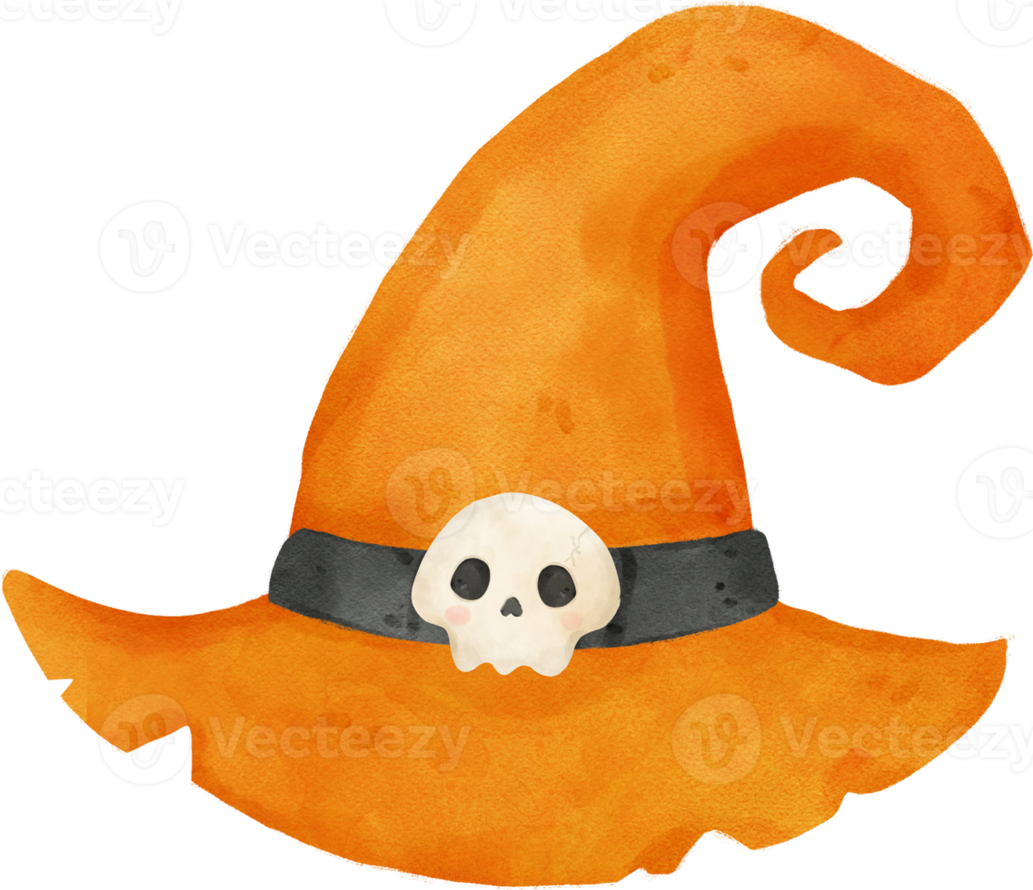 Acuarela Naranja Halloween Magia Bruja Sombrero Mano Dibujo 9637298 PNG