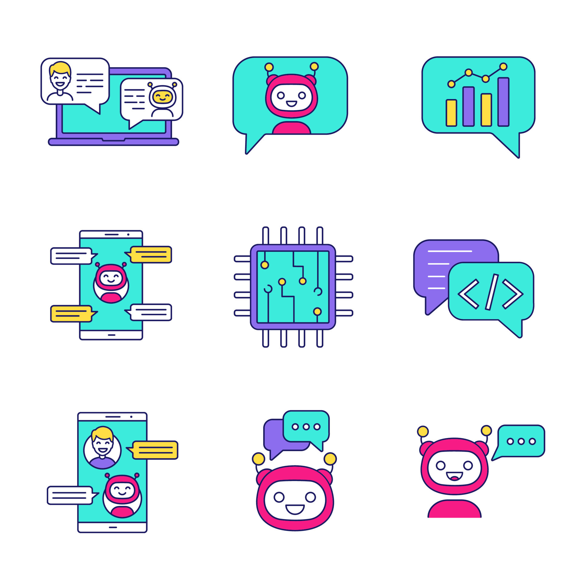 Chatbots Color Icons Set Talkbots Support Service Chat Messenger