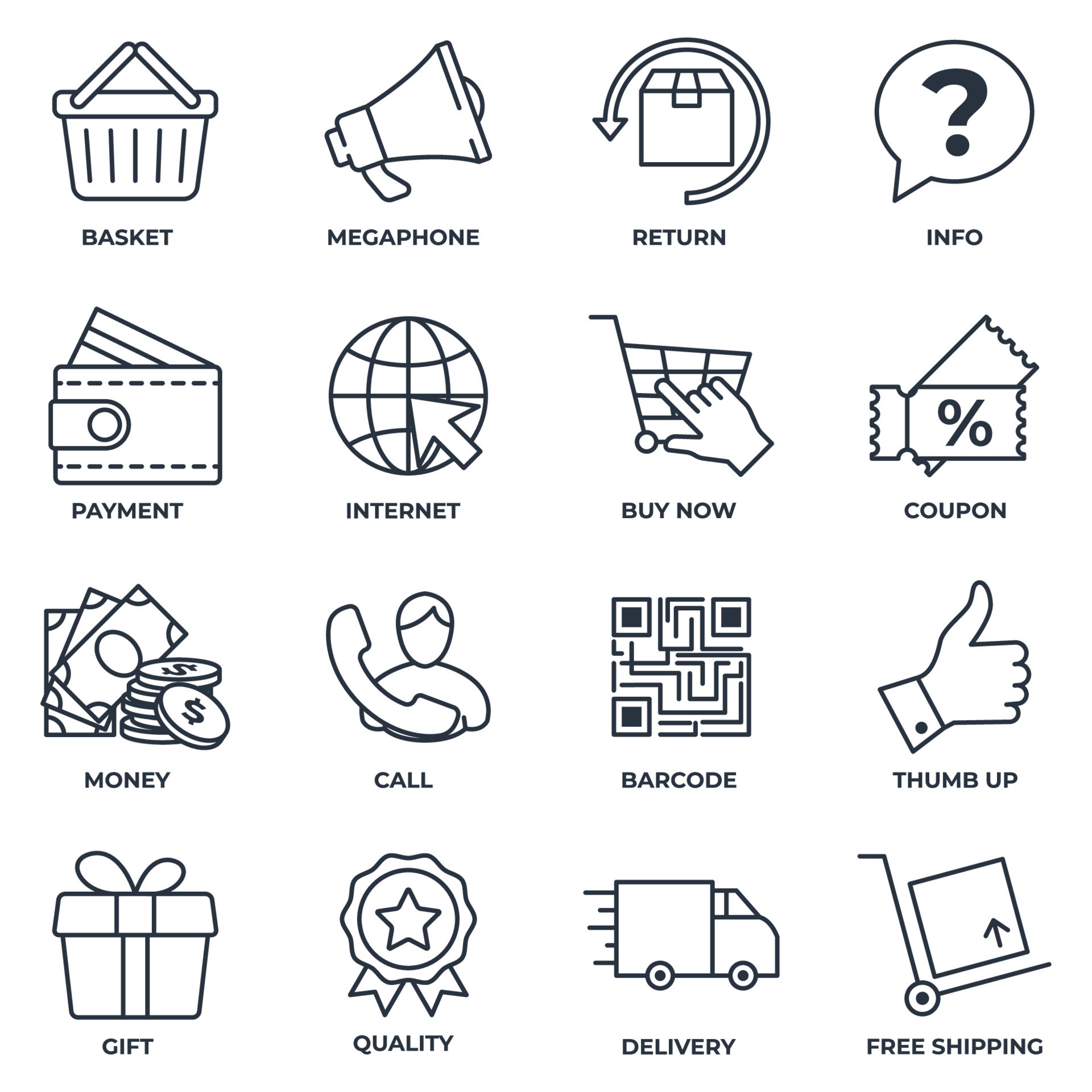 Set Of E Commerce Icon Logo Vector Illustration Basket Megaphone