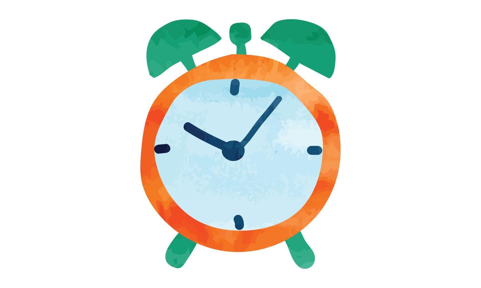 Orange Old Style Alarm Clock Watercolor Illustration Isolated On White