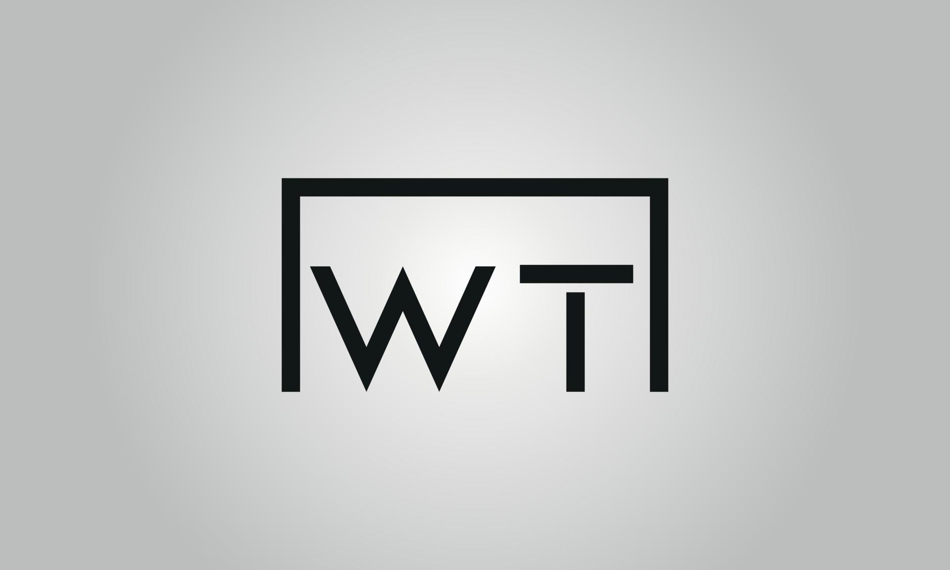 Letter WT Logo Design WT Logo With Square Shape In Black Colors Vector