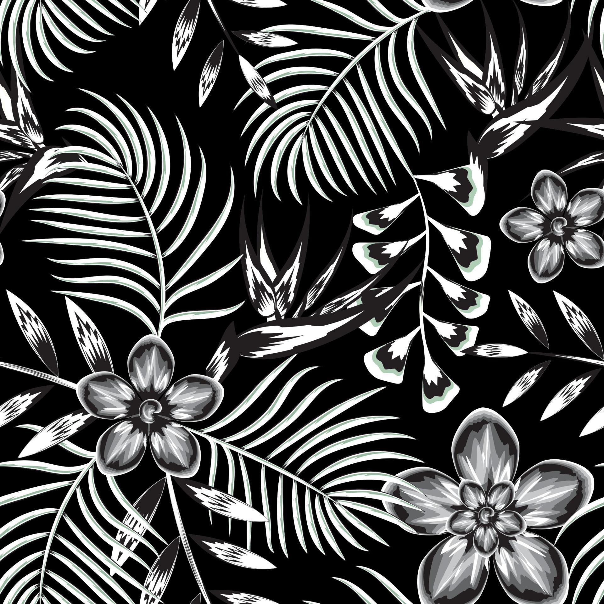 Vintage Abstract Tropical Seamless Pattern With Black White Palm Leaves