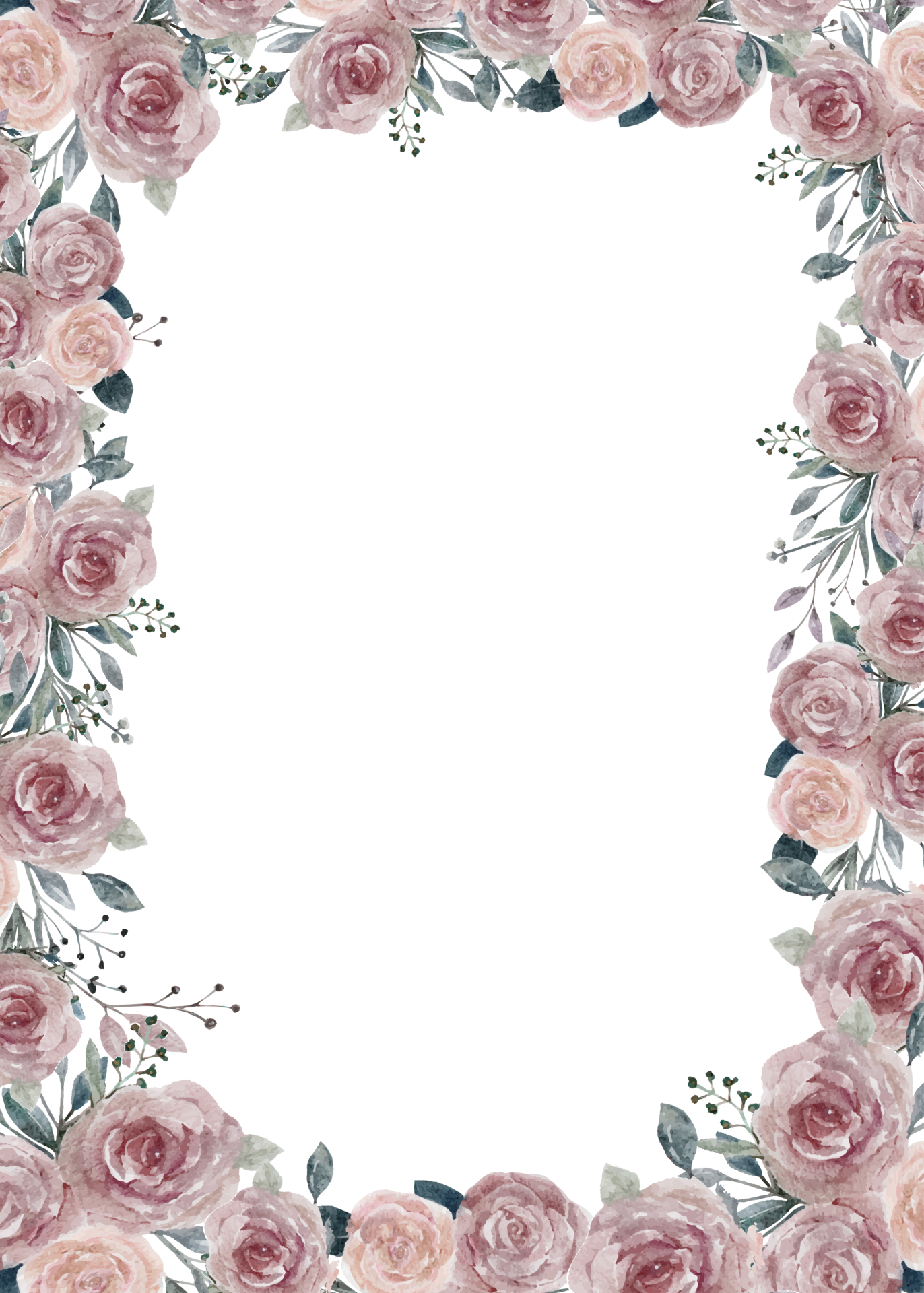 Watercolor Rose Flower Frame Illustration Hand Paint Flowers Border