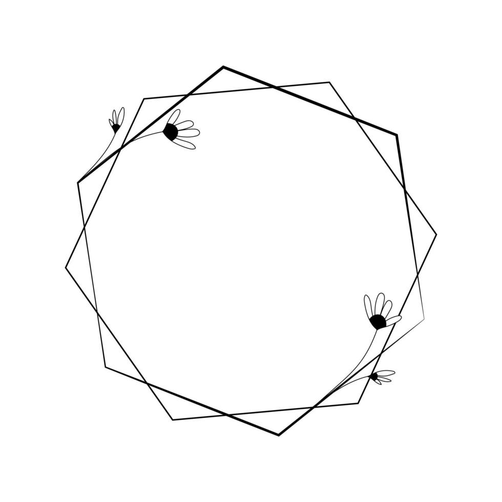 The Hexagonal Frame Is Decorated With Flowers In A Minimalist Style