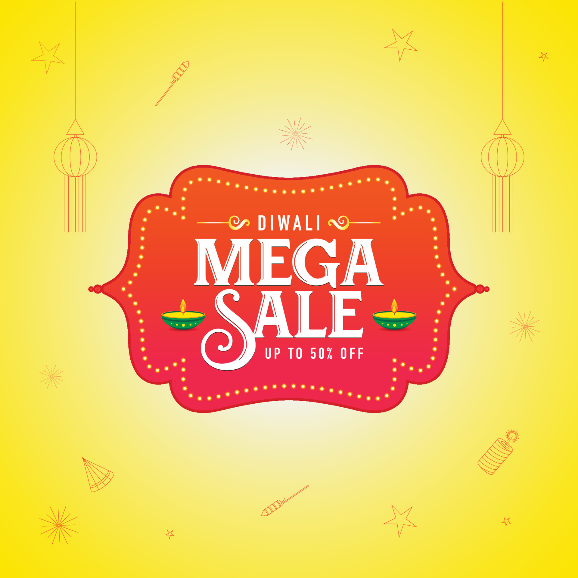 Diwali Mega Sale Offer Festival Logo Unit Banner With Lamp And Cracker