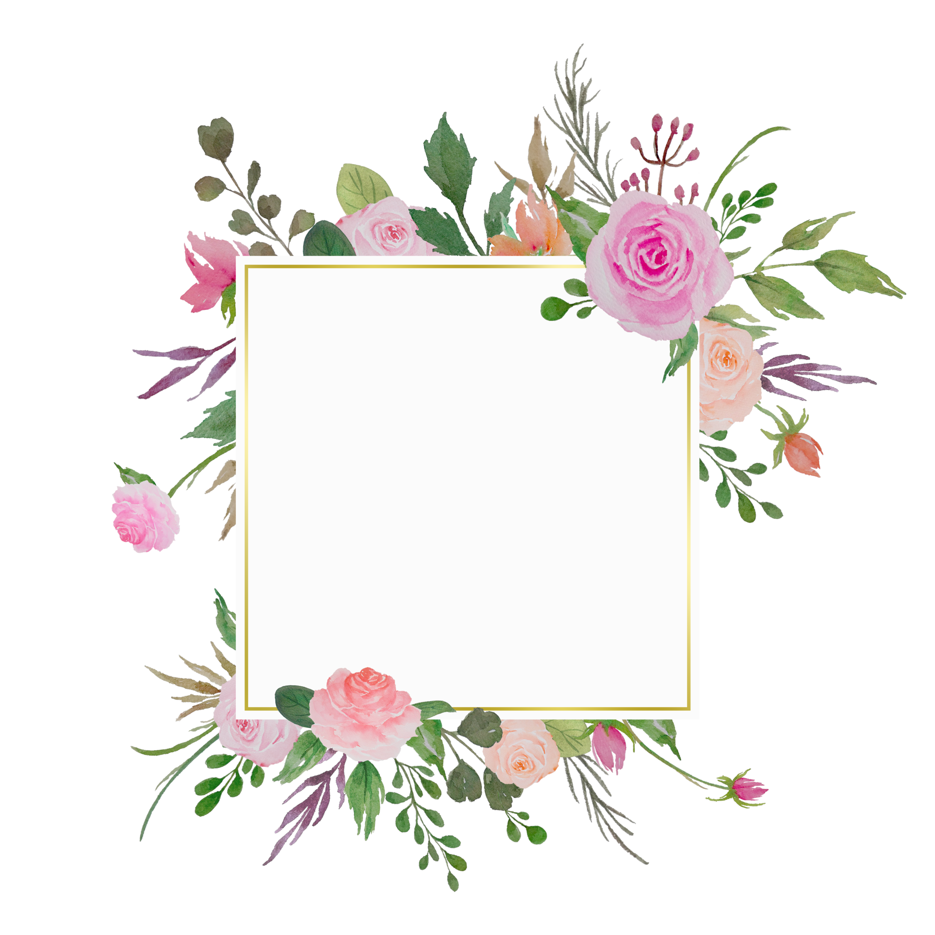 Watercolor Floral Frame Clipart Flowers Border With Roses And Green