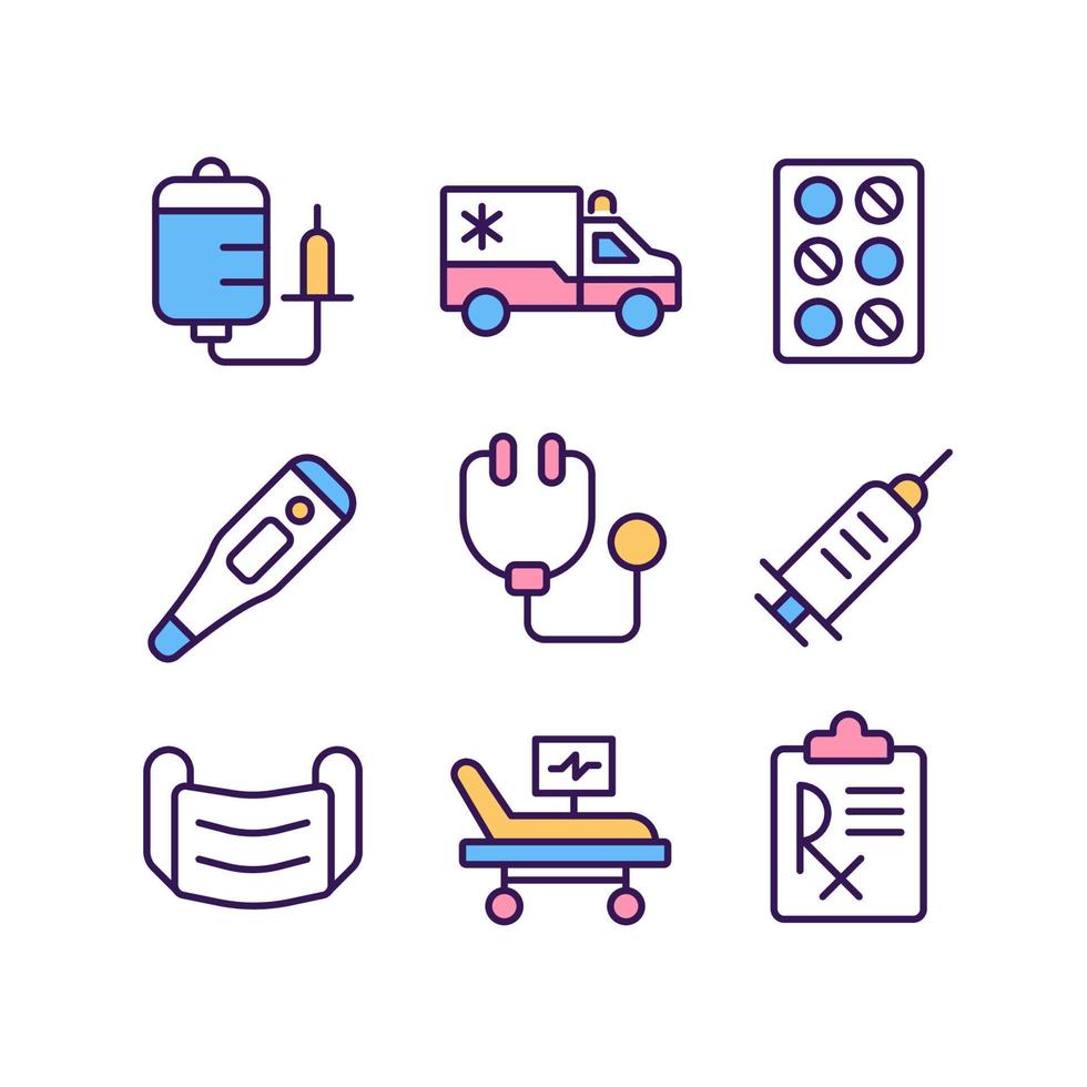 Medical Equipment Pixel Perfect RGB Color Icons Set Hospital Services