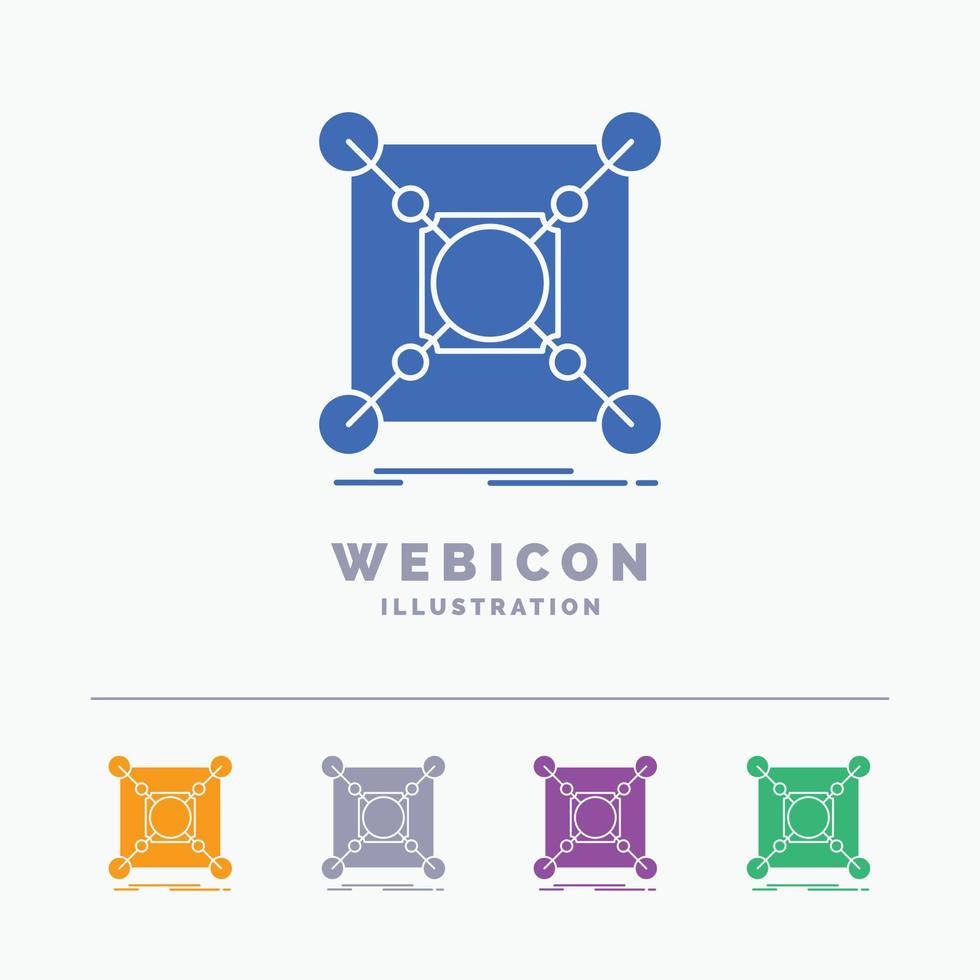 Base Center Connection Data Hub 5 Color Glyph Web Icon Template