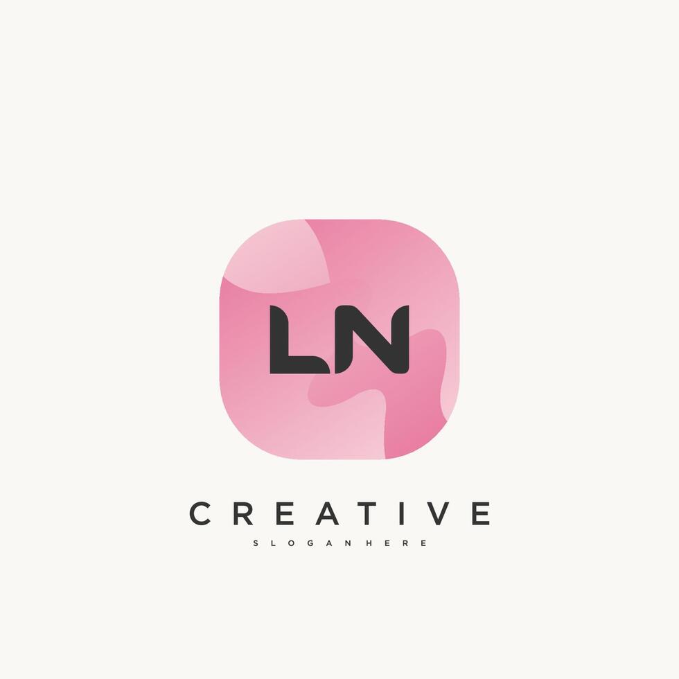 LN Initial Letter Logo Icon Design Template Elements With Wave Colorful
