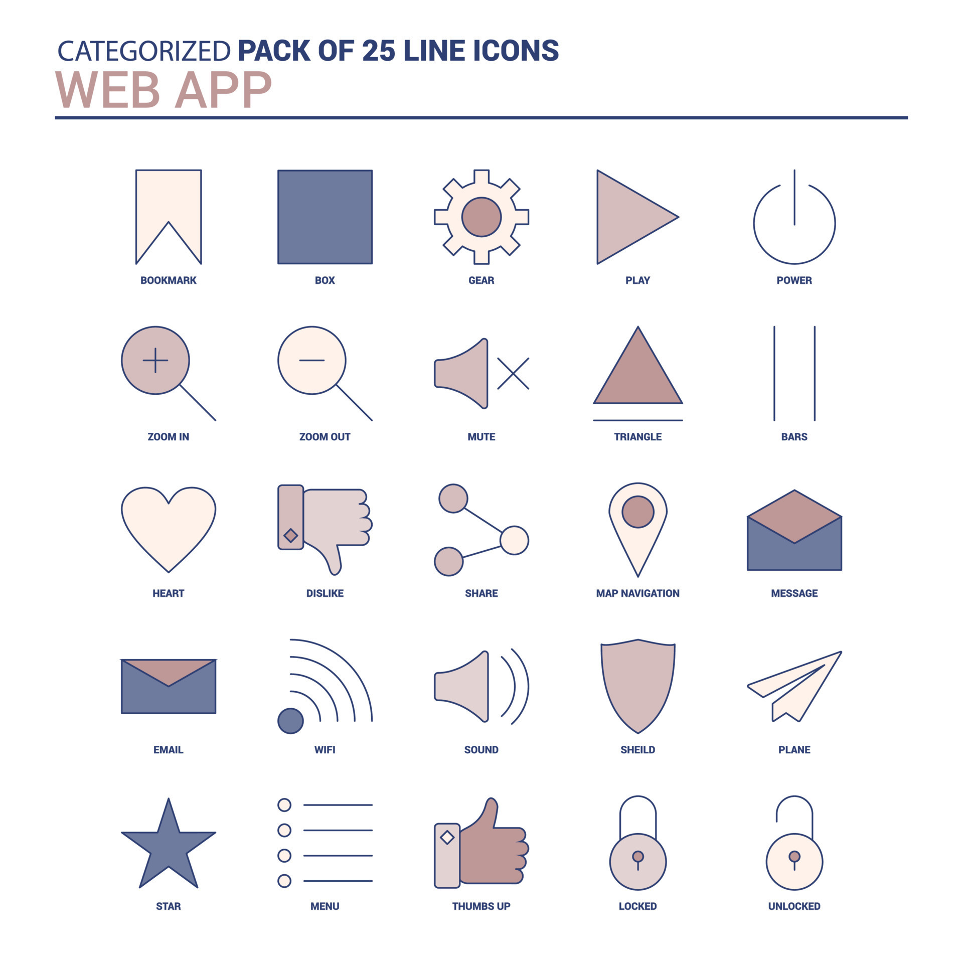 Vintage Web App Icon Set 25 Flat Line Icon Set 14231652 Vector Art At