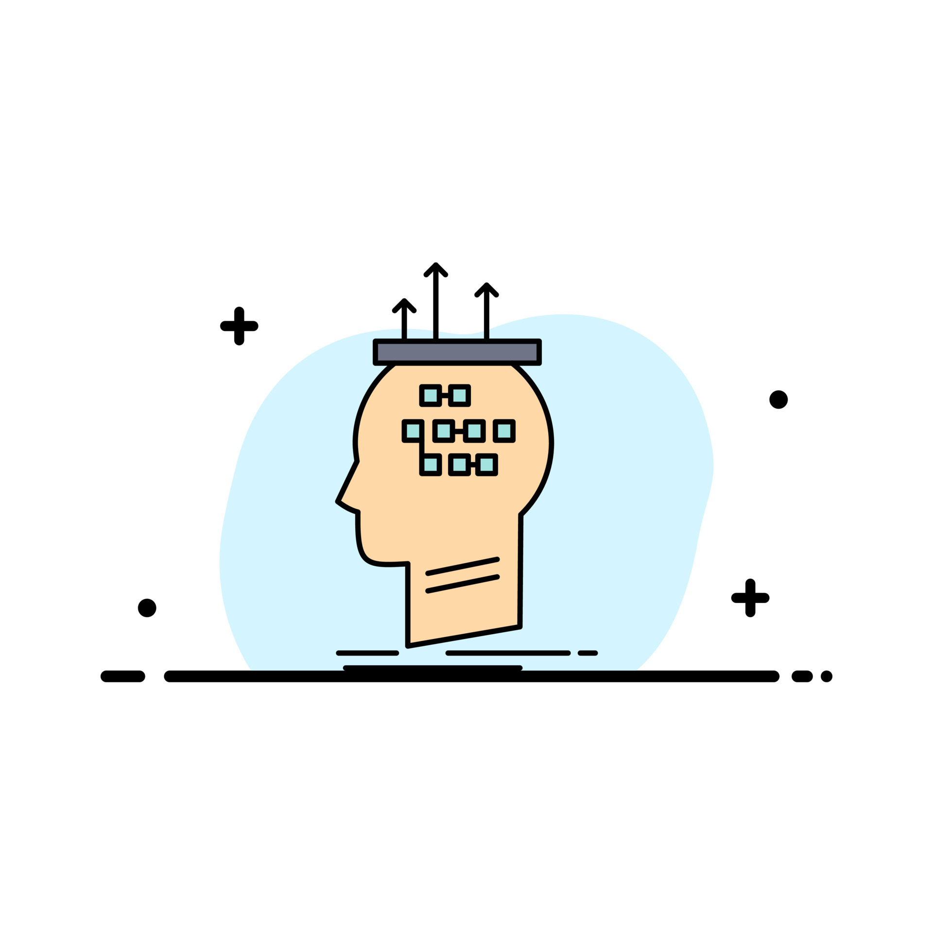 Algorithm Brain Conclusion Process Thinking Flat Color Icon Vector