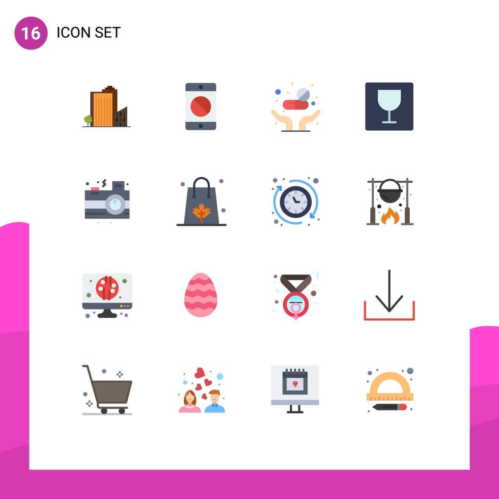 Flat Color Pack Of 16 Universal Symbols Of Camera Food Error Editor