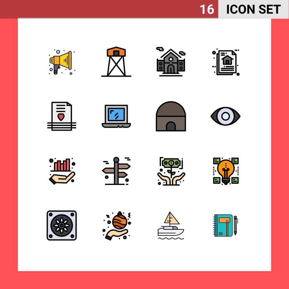 16 Universal Flat Color Filled Lines Set For Web And Mobile