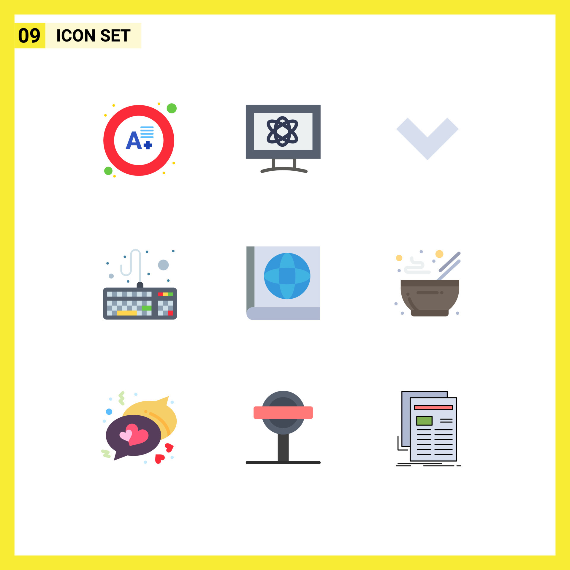 Group Of Modern Flat Colors Set For Kitchen Bowl Down Book Keyboard