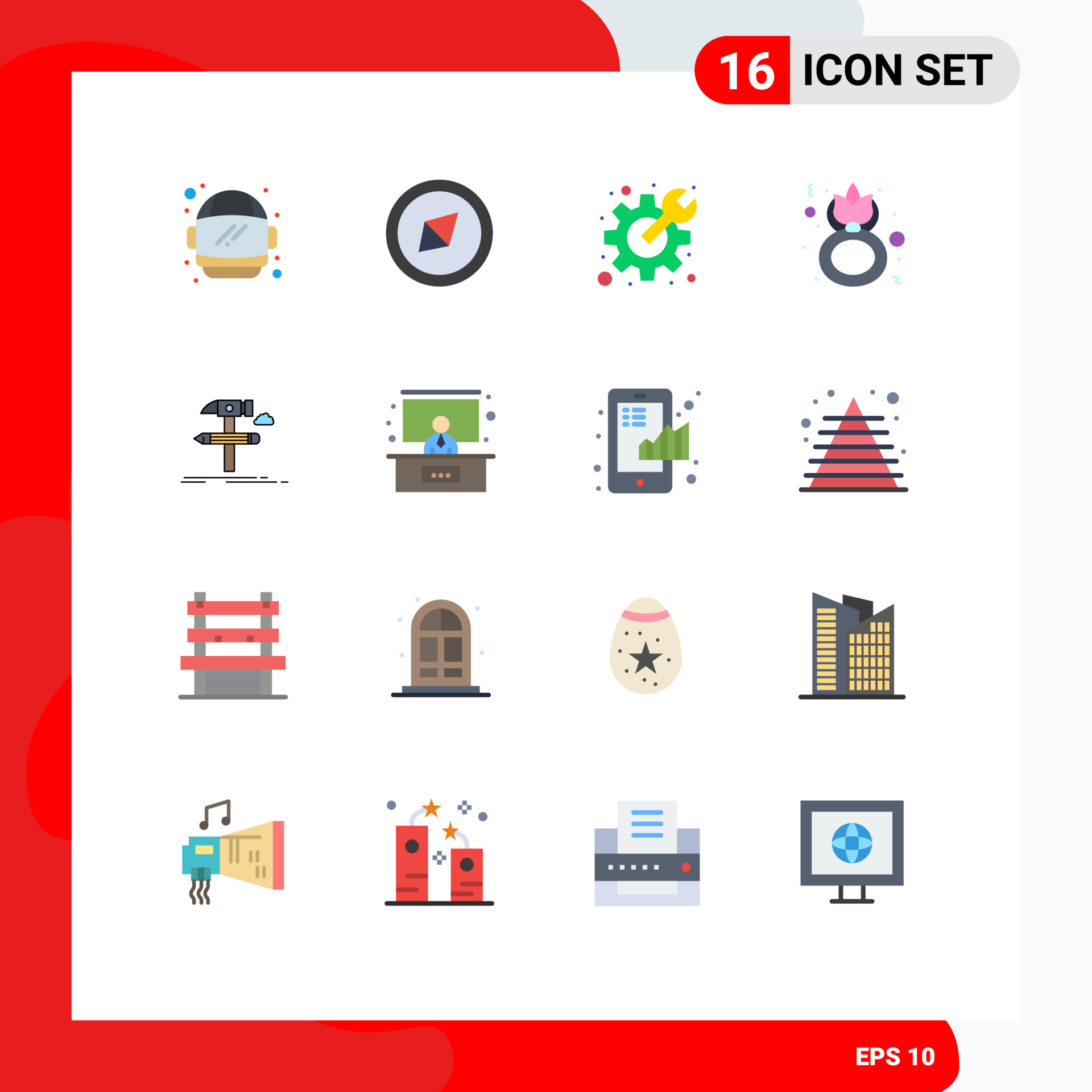 Modern Set Of 16 Flat Colors Pictograph Of Develop Build Preferences