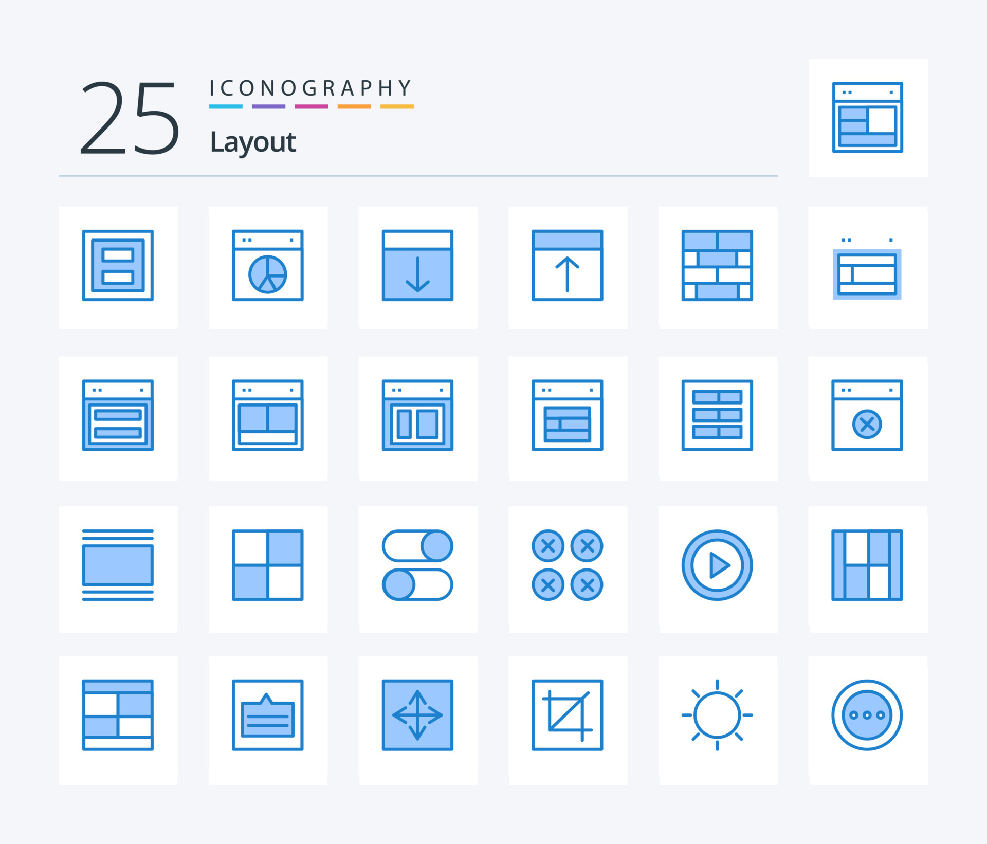 Layout 25 Blue Color Icon Pack Including Layout Bricks Layout Pie