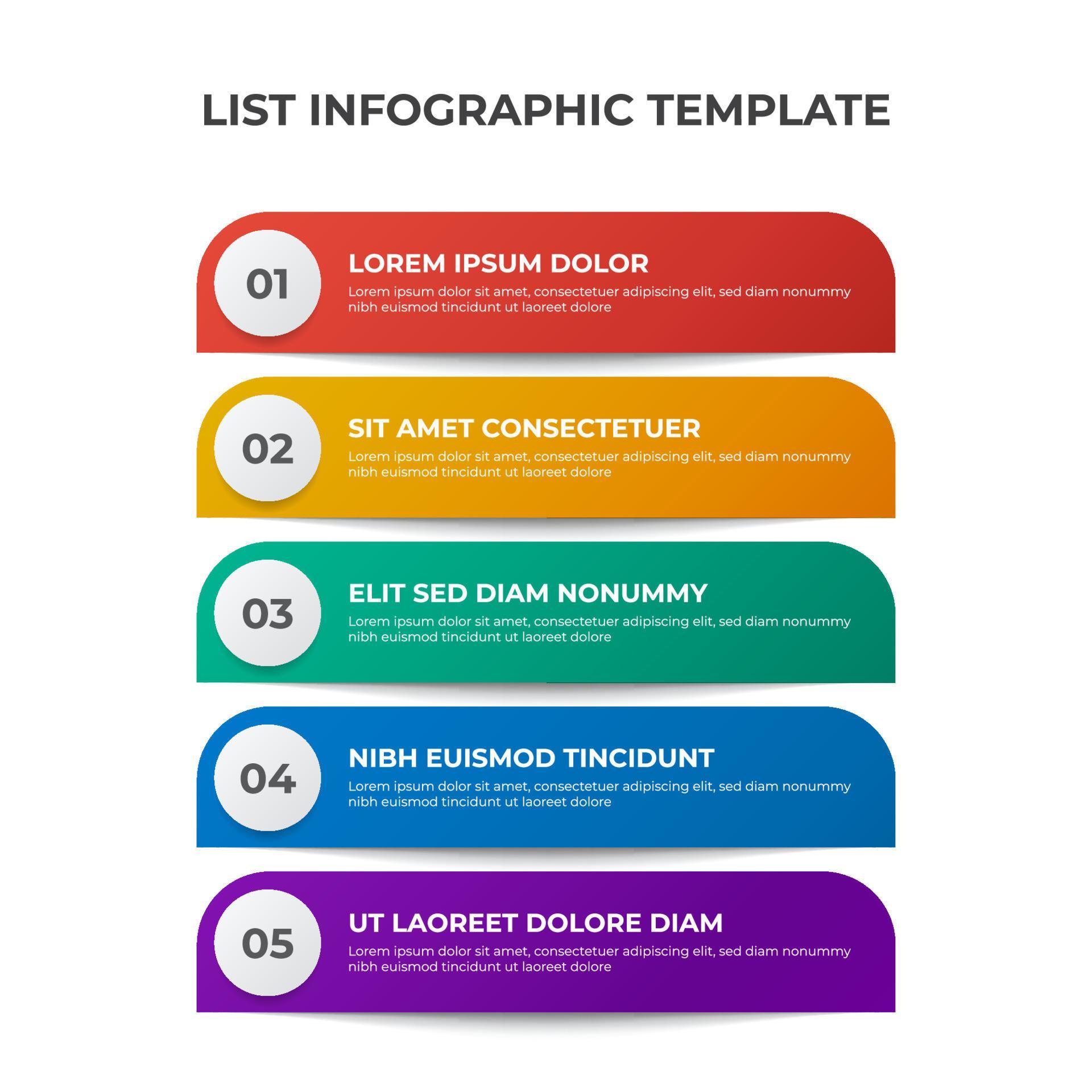 5 Poinst Bullet List Diagram Infographic Element Template Vector