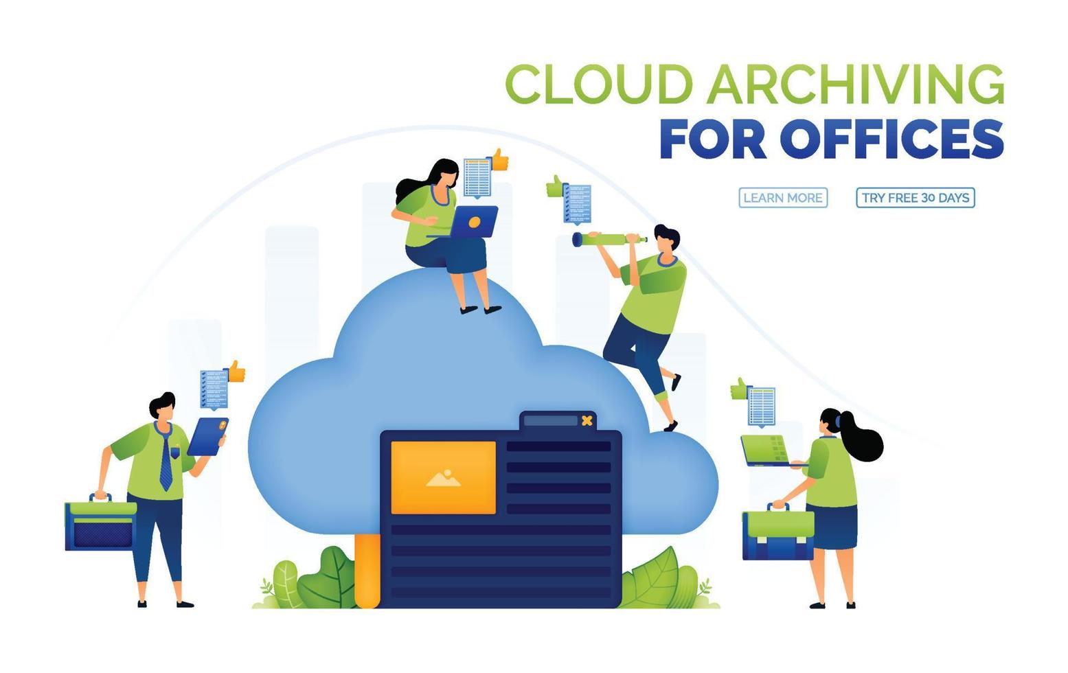 Illustration Of Office People Accessing Archived Data Papers Or