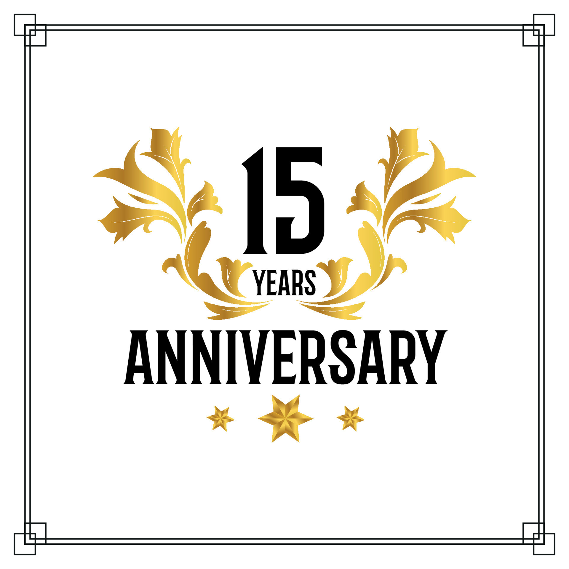 15th Anniversary Logo Luxurious Golden And Black Color Vector Design