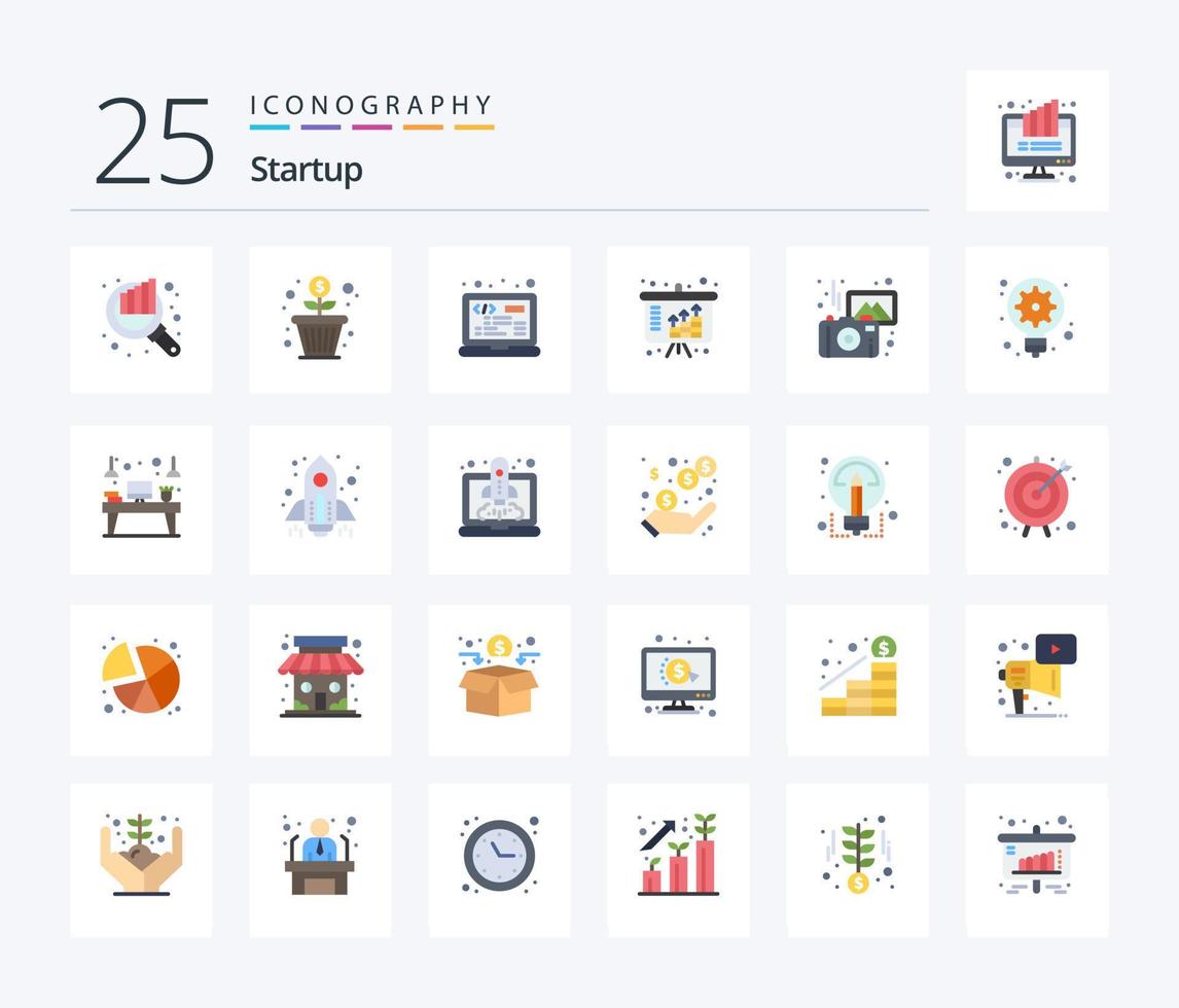 Startup 25 Flat Color Icon Pack Including Photography Investment