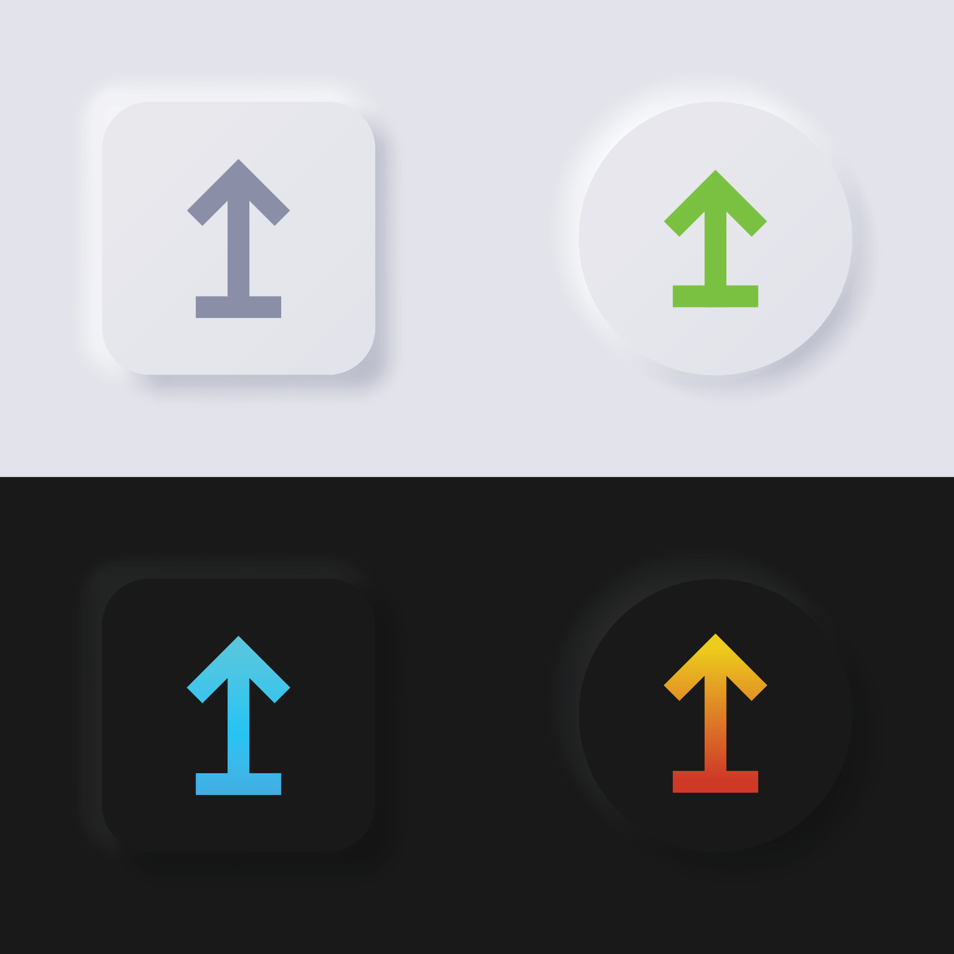Upload Button Arrow Icon Set Multicolor Neumorphism Button Soft UI