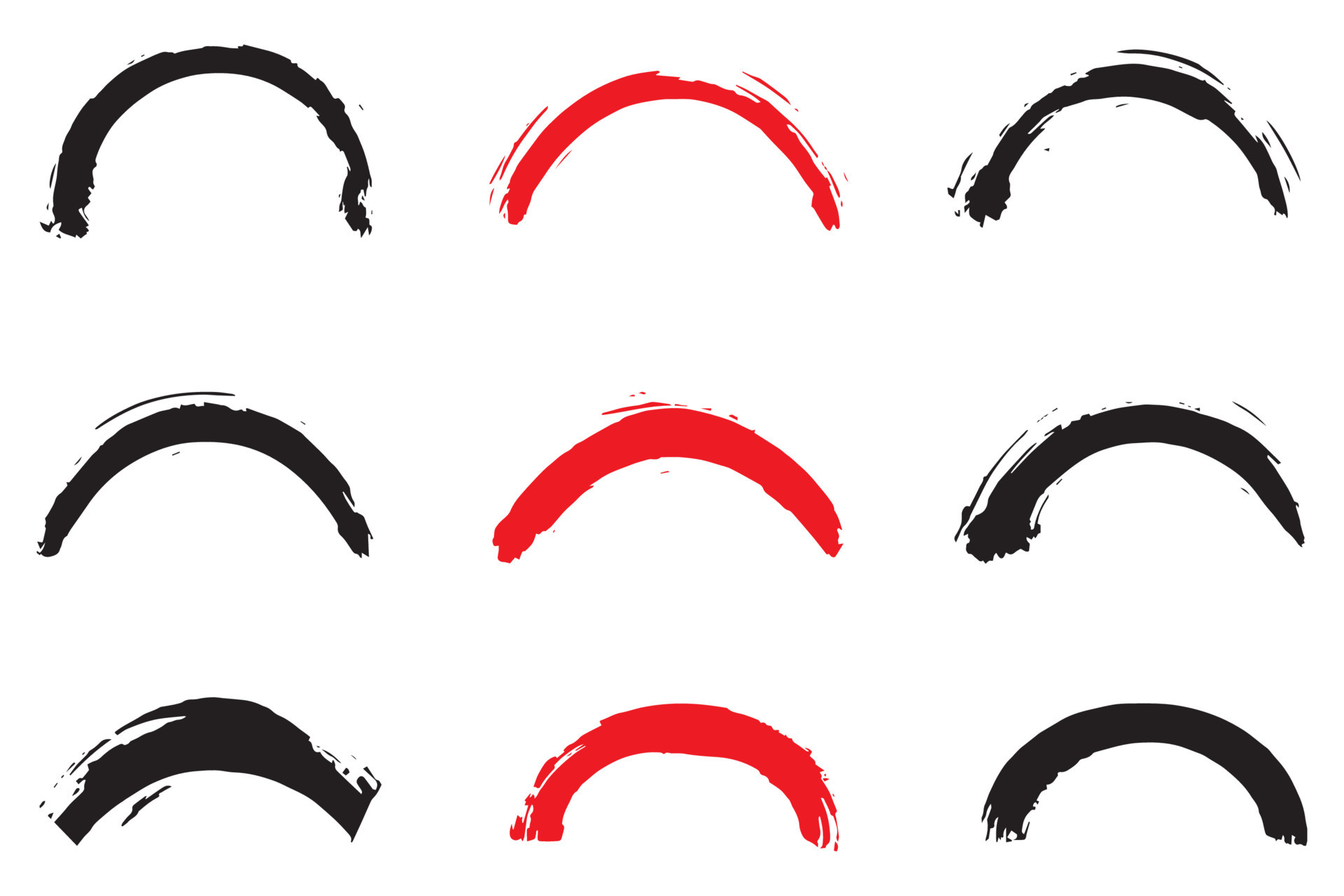 Colorful Half Circle Stroke Set Half Round Brush Stroke Grunge Half