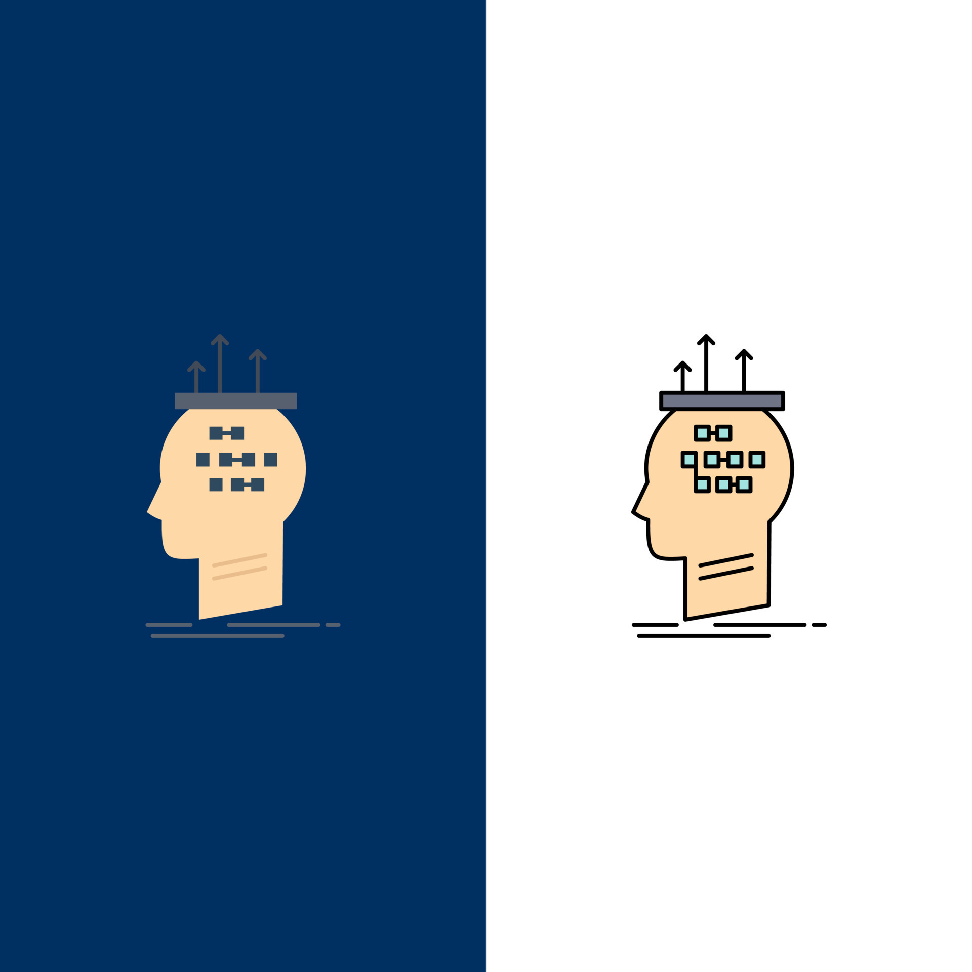 Algorithm Brain Conclusion Process Thinking Flat Color Icon Vector