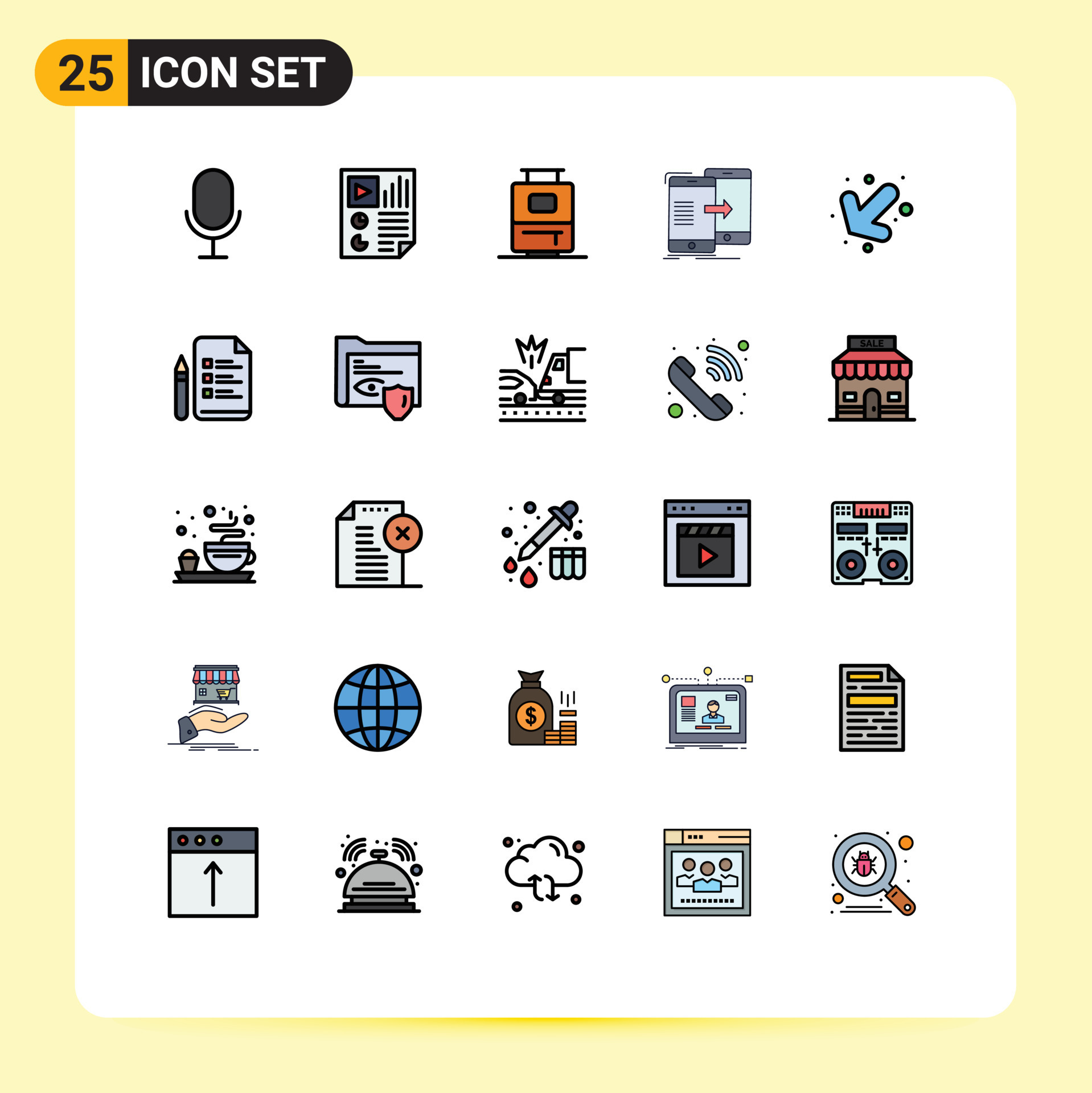 25 User Interface Filled Line Flat Color Pack Of Modern Signs And