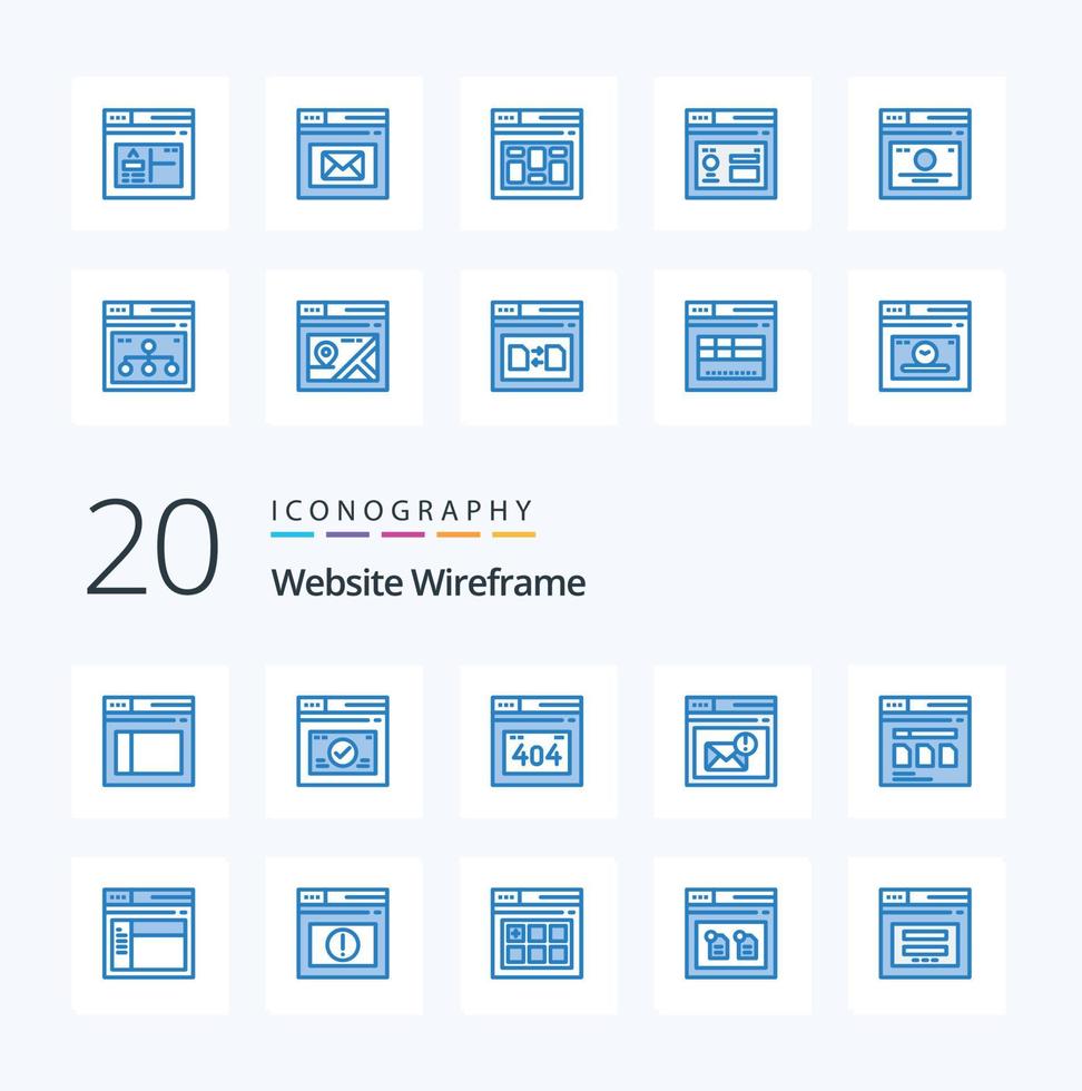 20 Website Wireframe Blue Color Icon Pack Like Web Page Web Links Page
