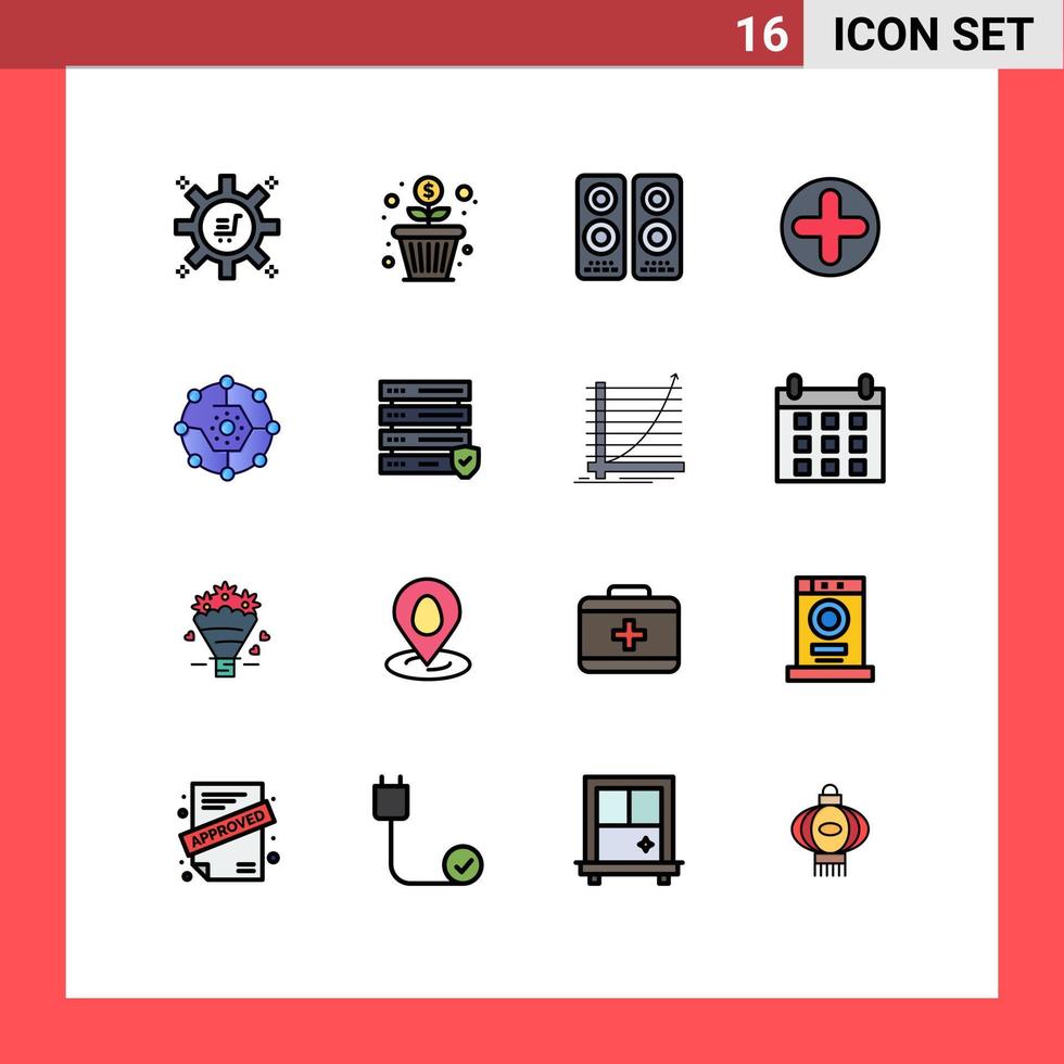 conjunto de 16 líneas vectoriales llenas de color plano en la