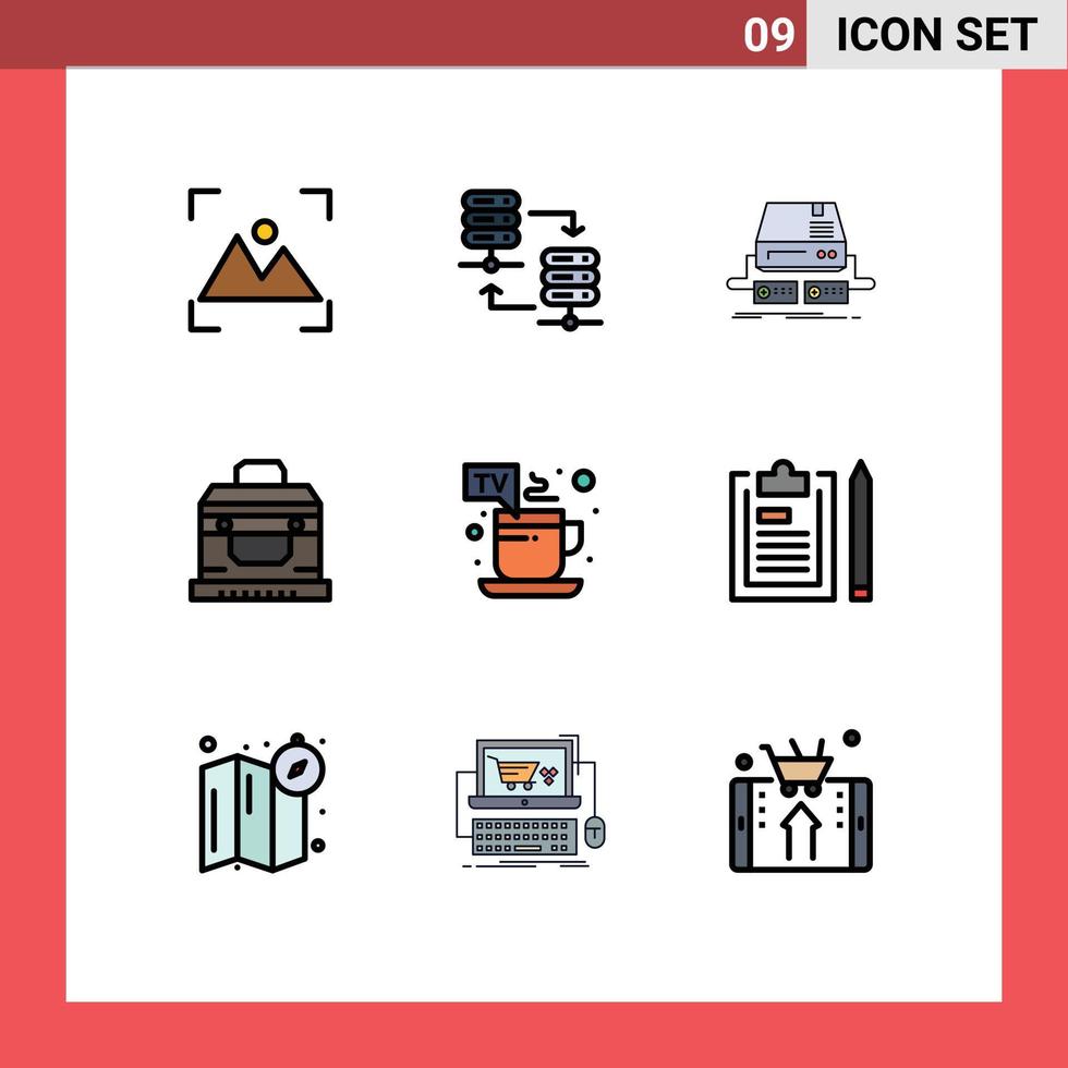 Filledline Flat Color Pack Of 9 Universal Symbols Of Cup Chest Console