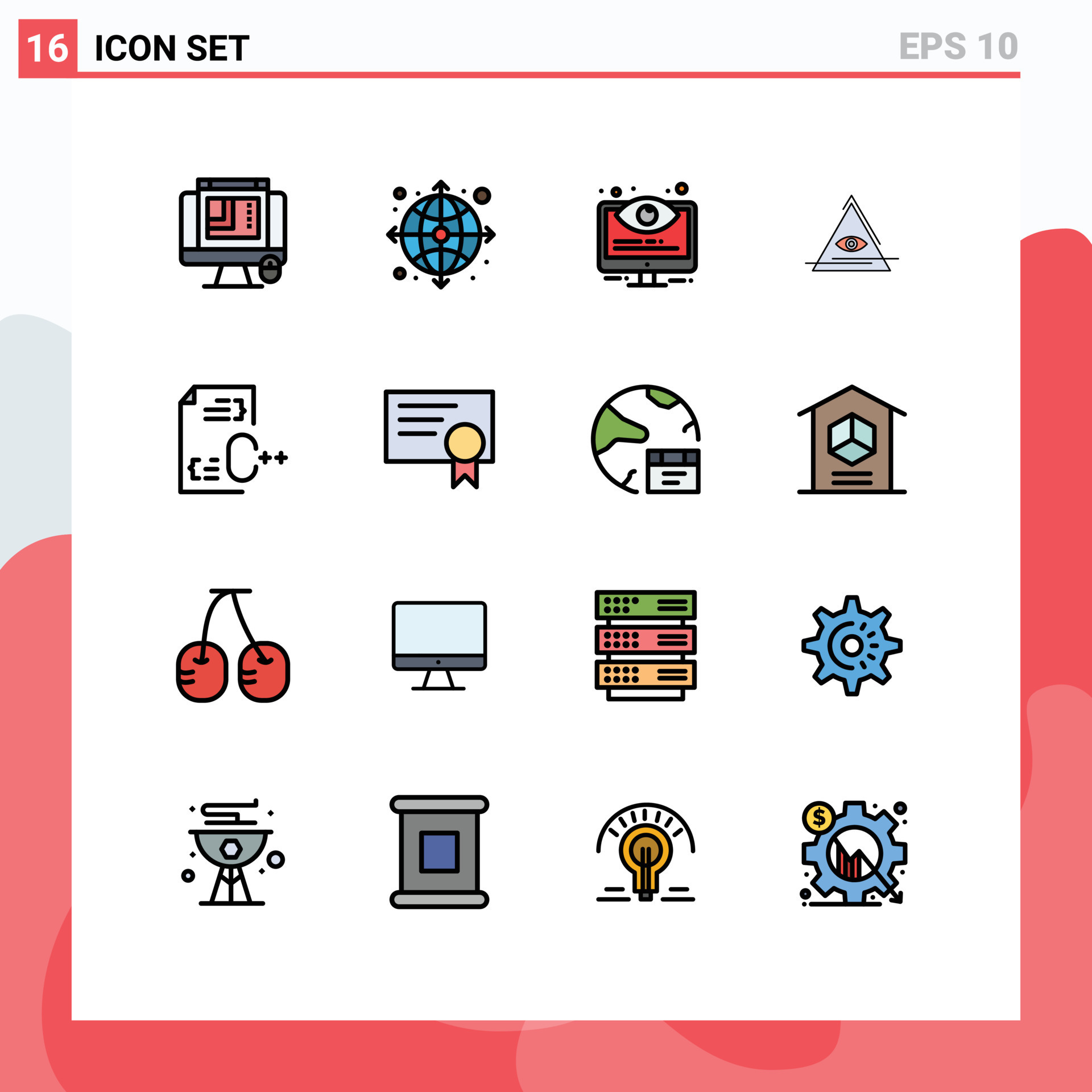 User Interface Pack Of 16 Basic Flat Color Filled Lines Of C Pyramid