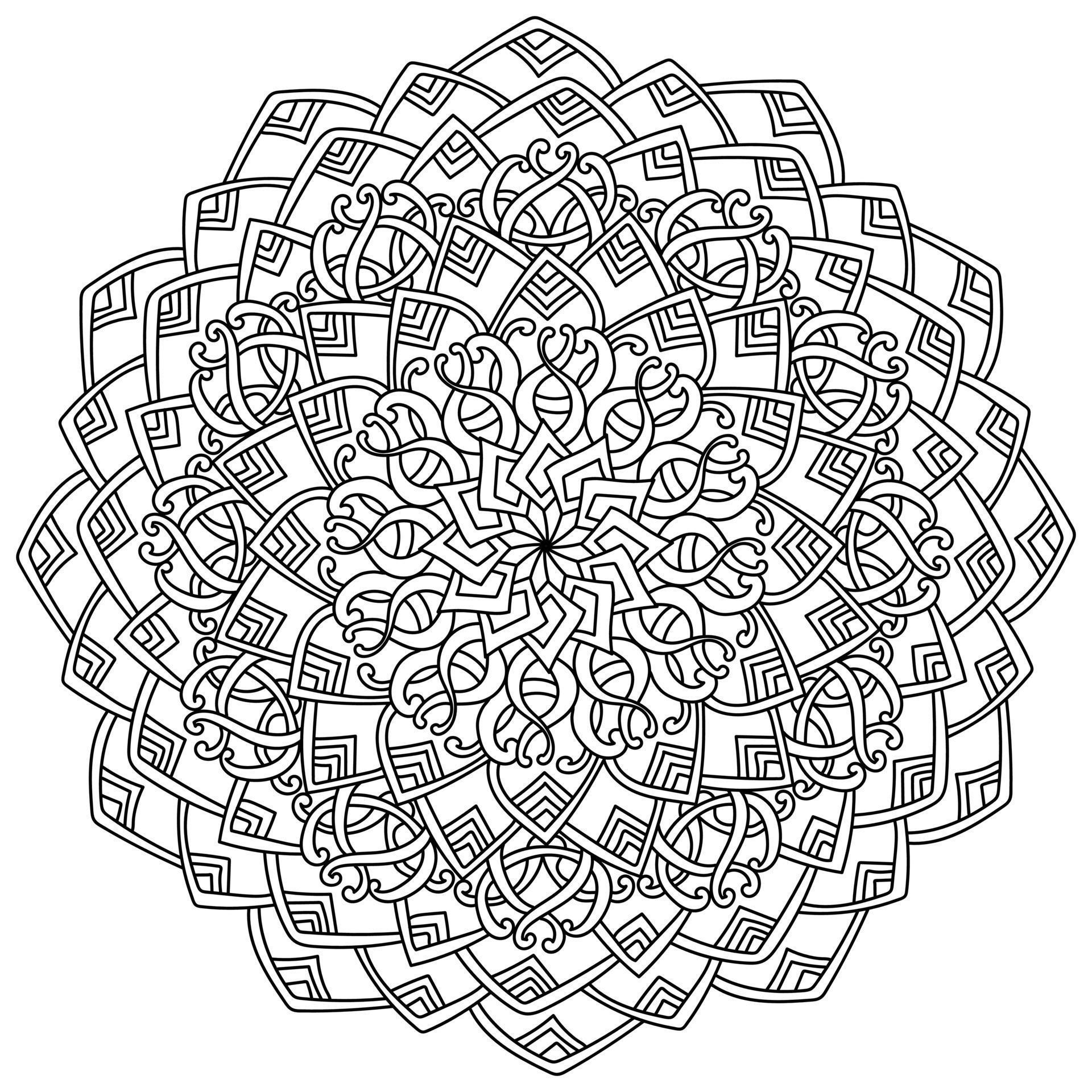 Meditative Contour Mandala With Ornate Patterns Coloring Page In The