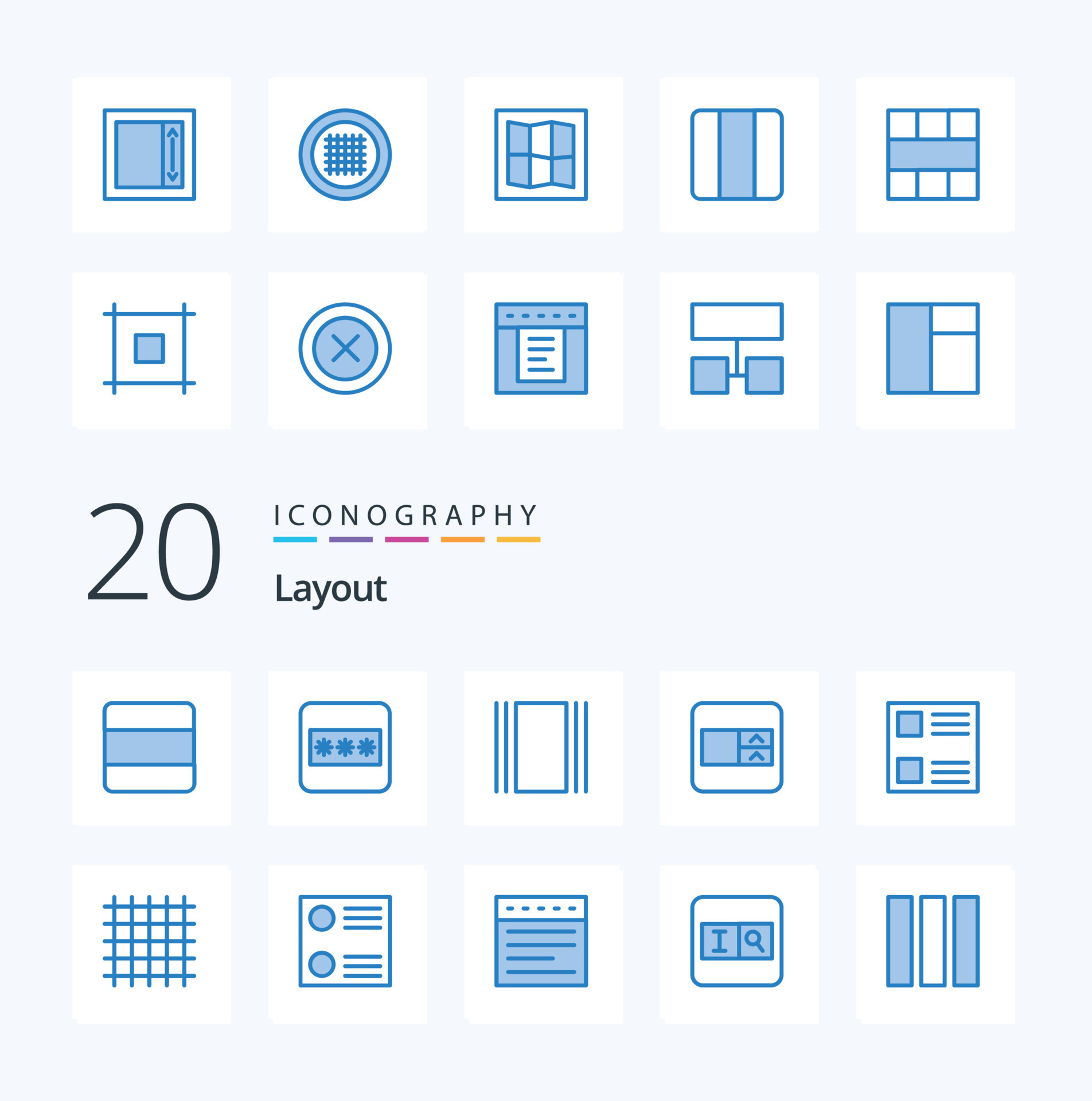 20 Layout Blue Color Icon Pack Like Field Layout Flow Checkbox Select