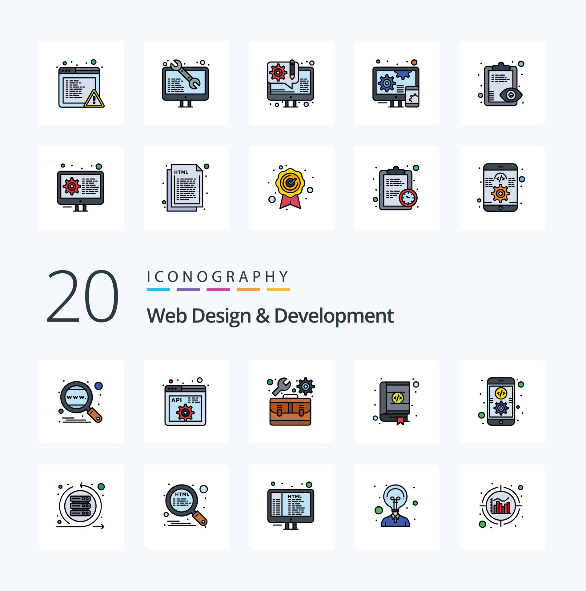 Web Design And Development Line Filled Color Icon Pack Like Coding Contacts Programming