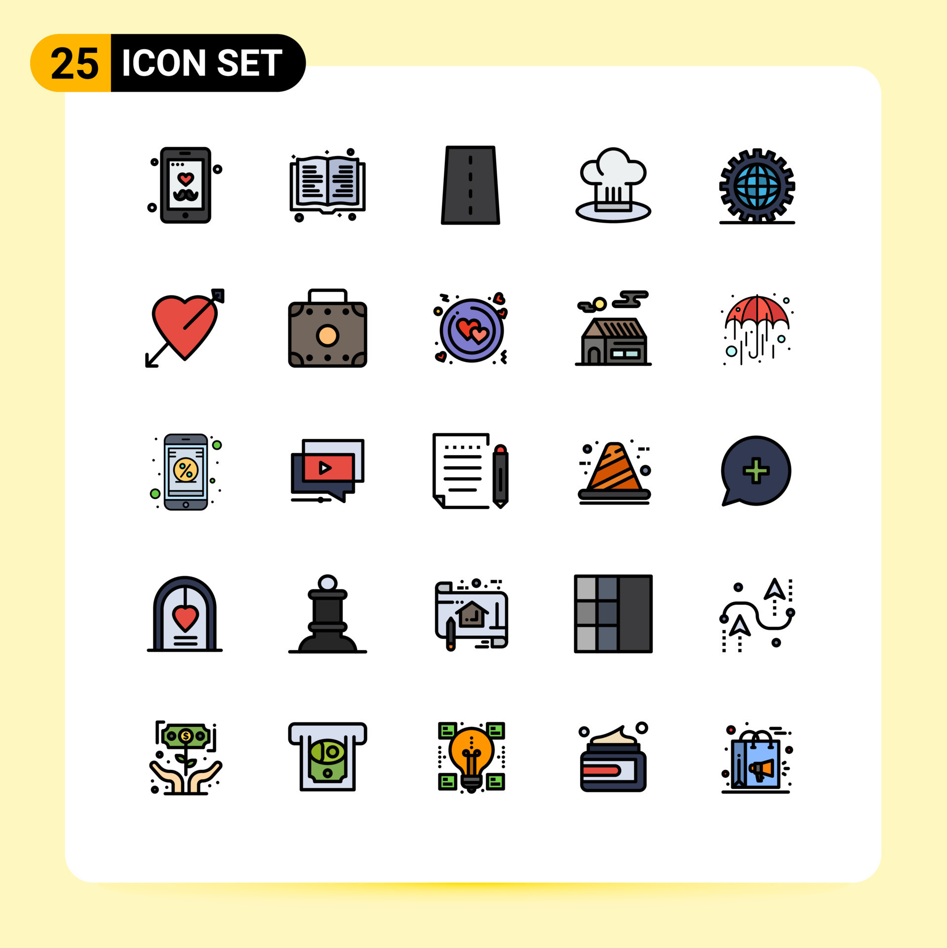 Set Of 25 Vector Filled Line Flat Colors On Grid For Coding Cook