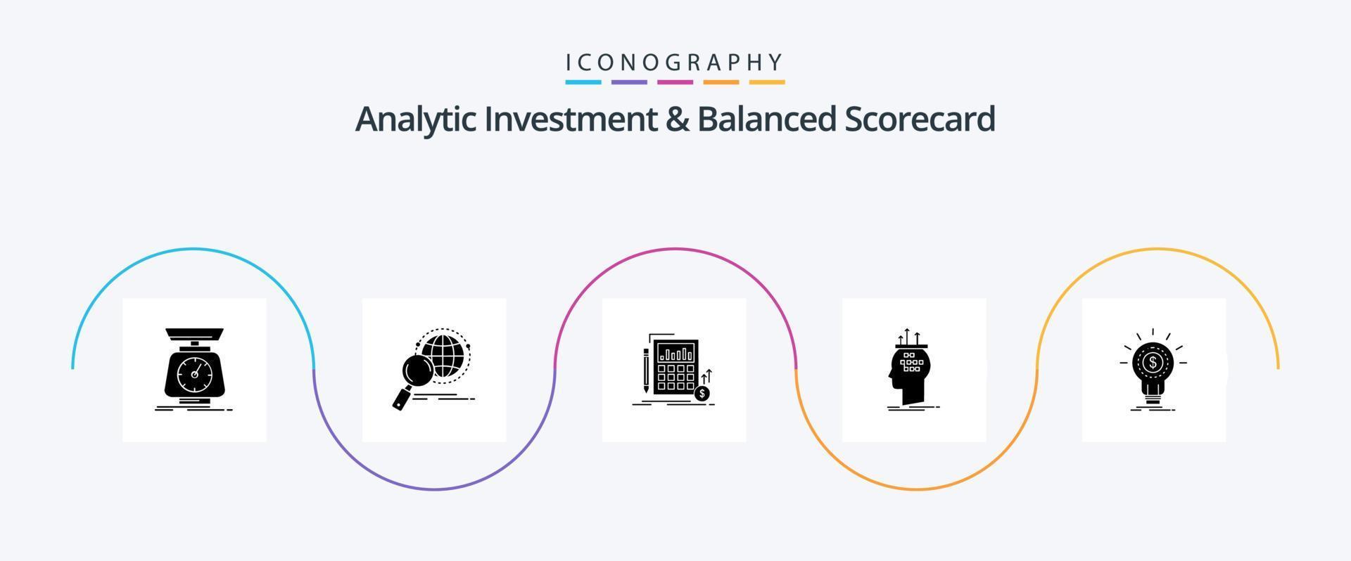 Analytic Investment And Balanced Scorecard Glyph 5 Icon Pack Including