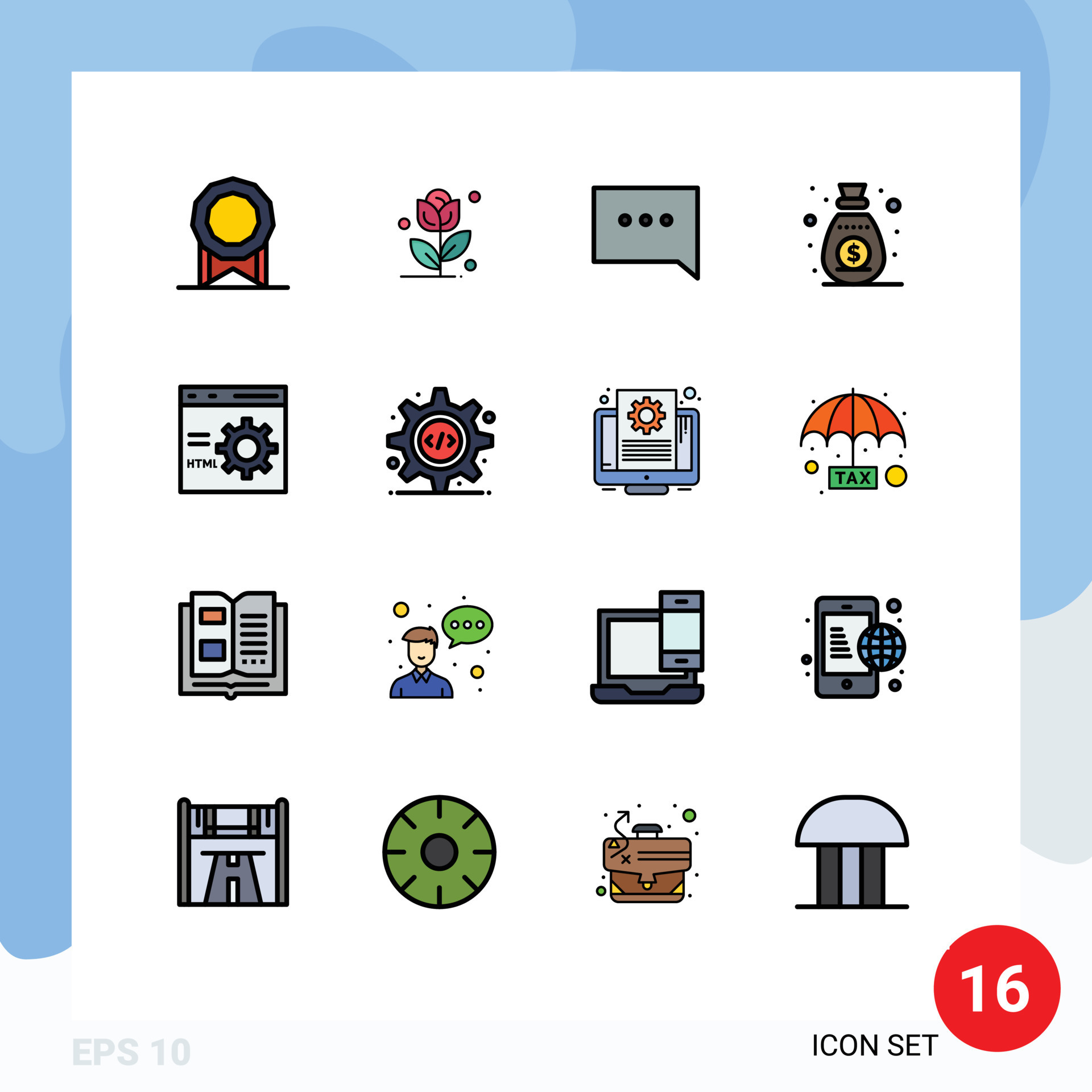 Modern Set Of 16 Flat Color Filled Lines Pictograph Of Programming