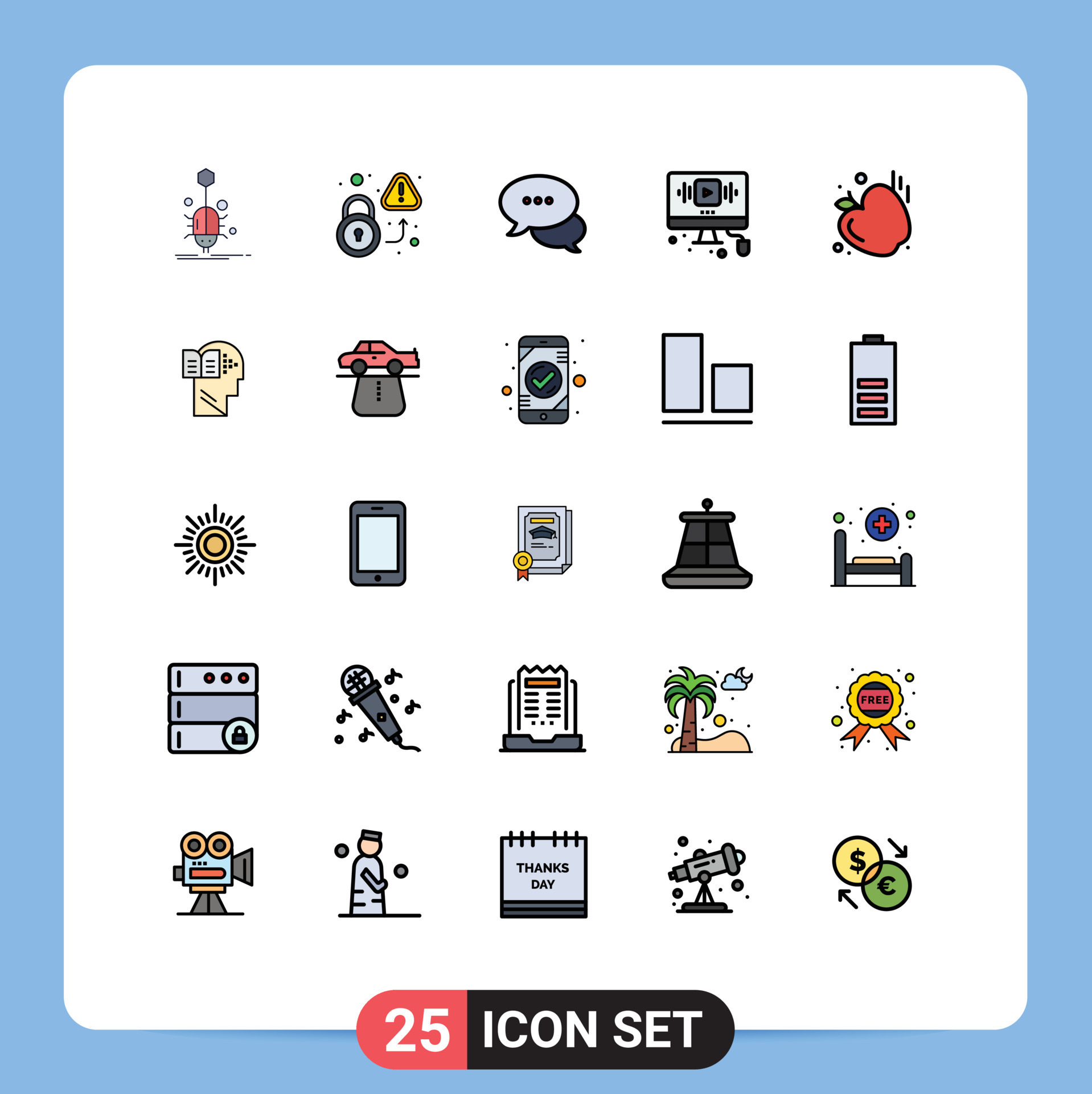 Mobile Interface Filled Line Flat Color Set Of 25 Pictograms Of Web