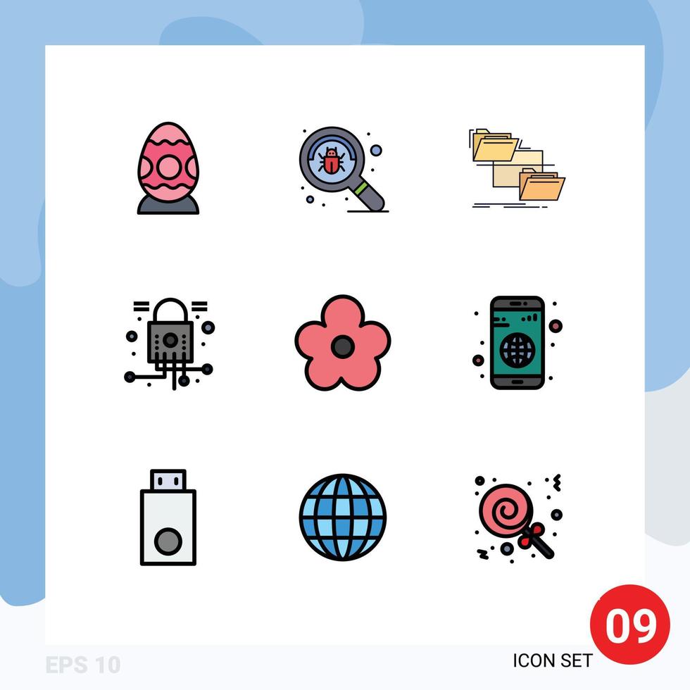 Universal Icon Symbols Group Of 9 Modern Filledline Flat Colors Of