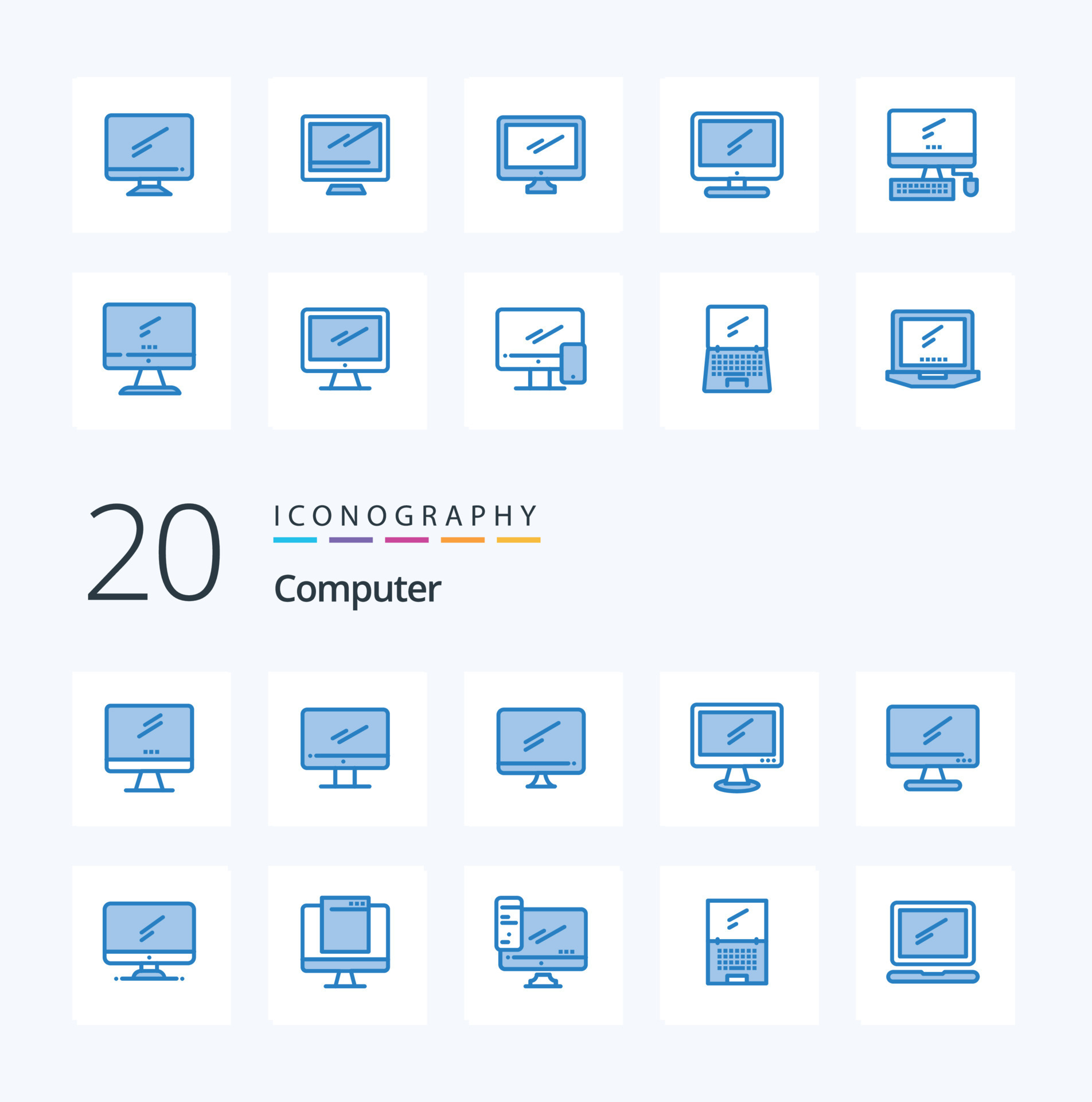 20 Computer Blue Color Icon Pack Like Device Computer Imac Server