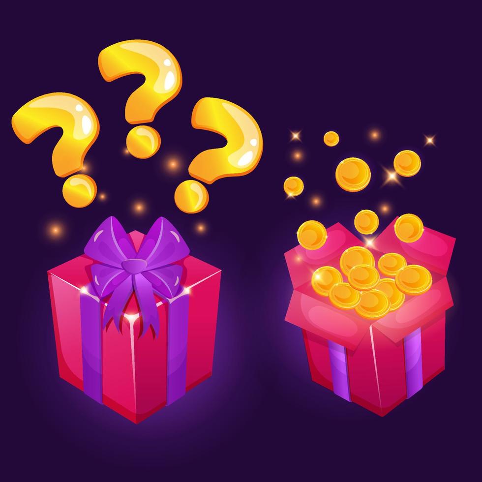 Open And Close Color Gift Box Full Of Gold Coins Game Ui Interface