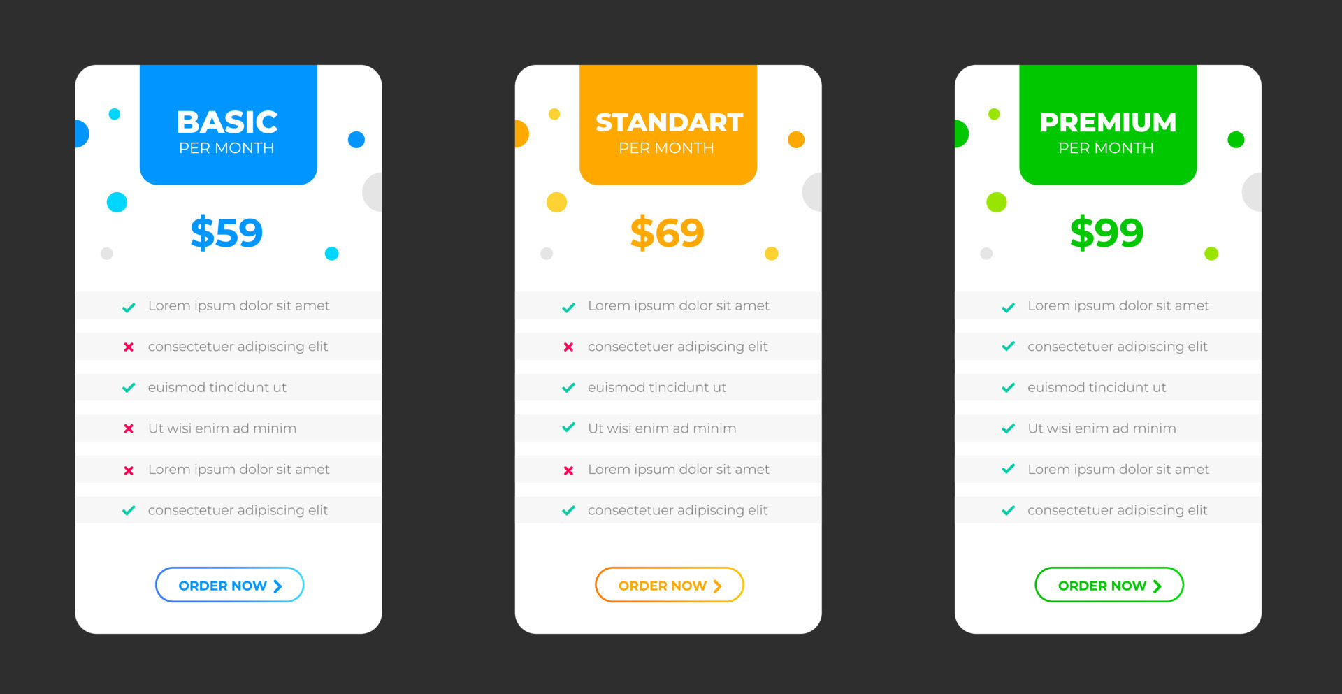 Ui UX Pricing Design Tables With Tariffs Subscription Features