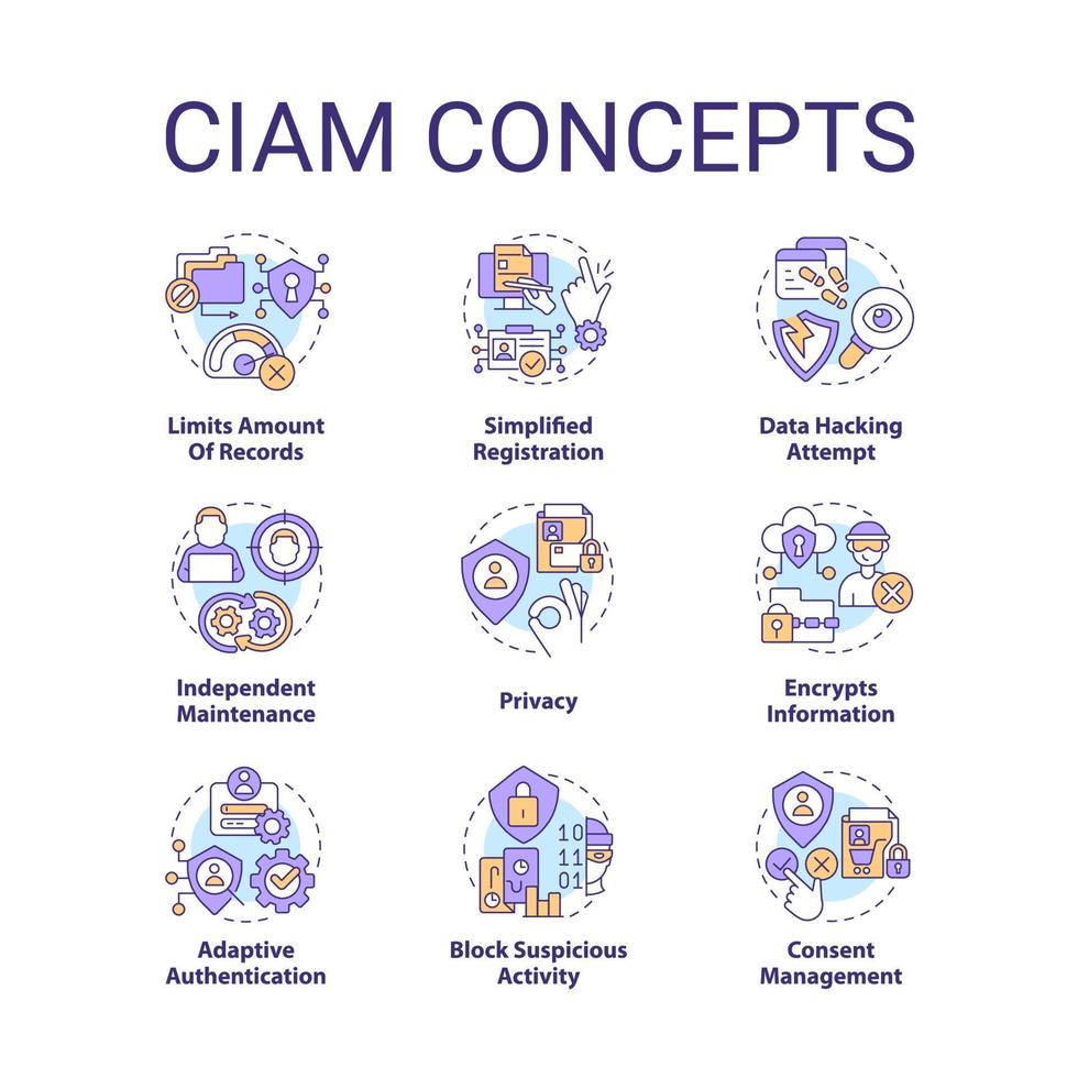 CIAM Concept Icons Set Customer Identity And Access Management User