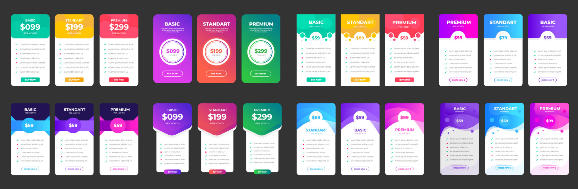 Ui UX Pricing Design Tables With Tariffs Subscription Features